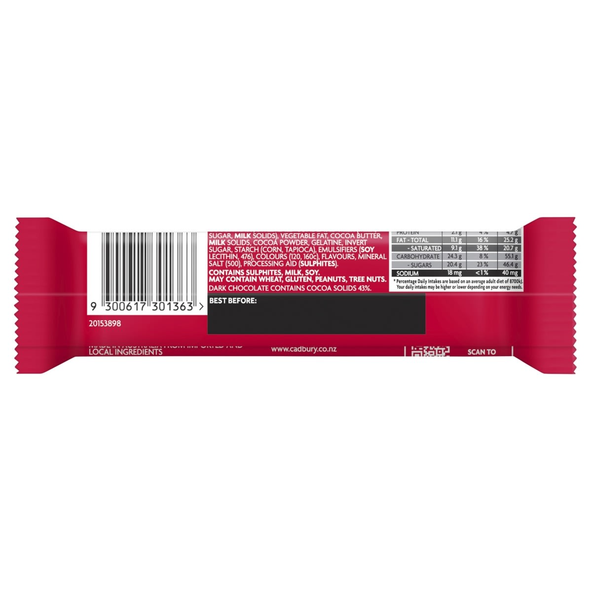 Cadbury Cherry Ripe Bar 44g - Kmart