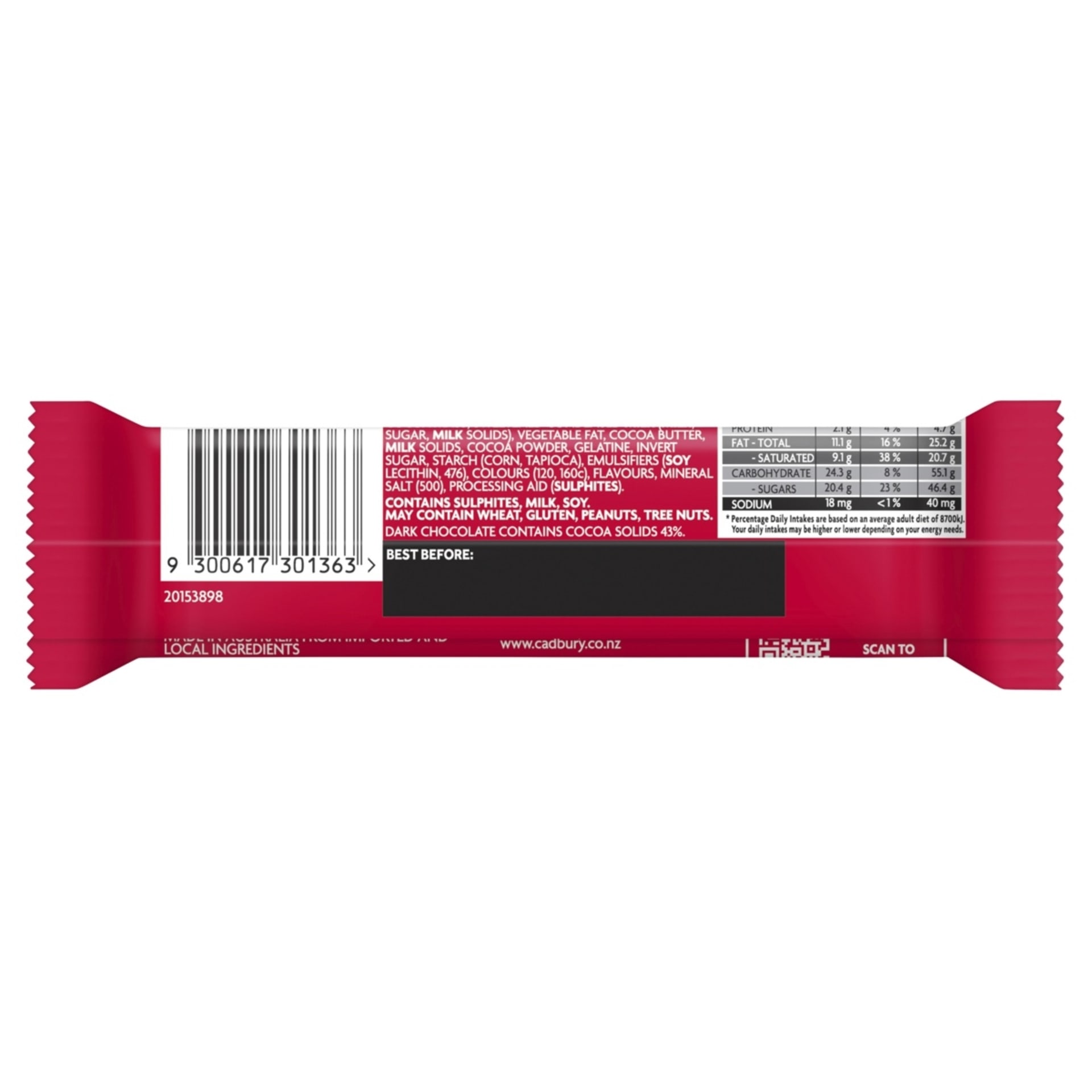 Cadbury Cherry Ripe Bar 44g - Kmart