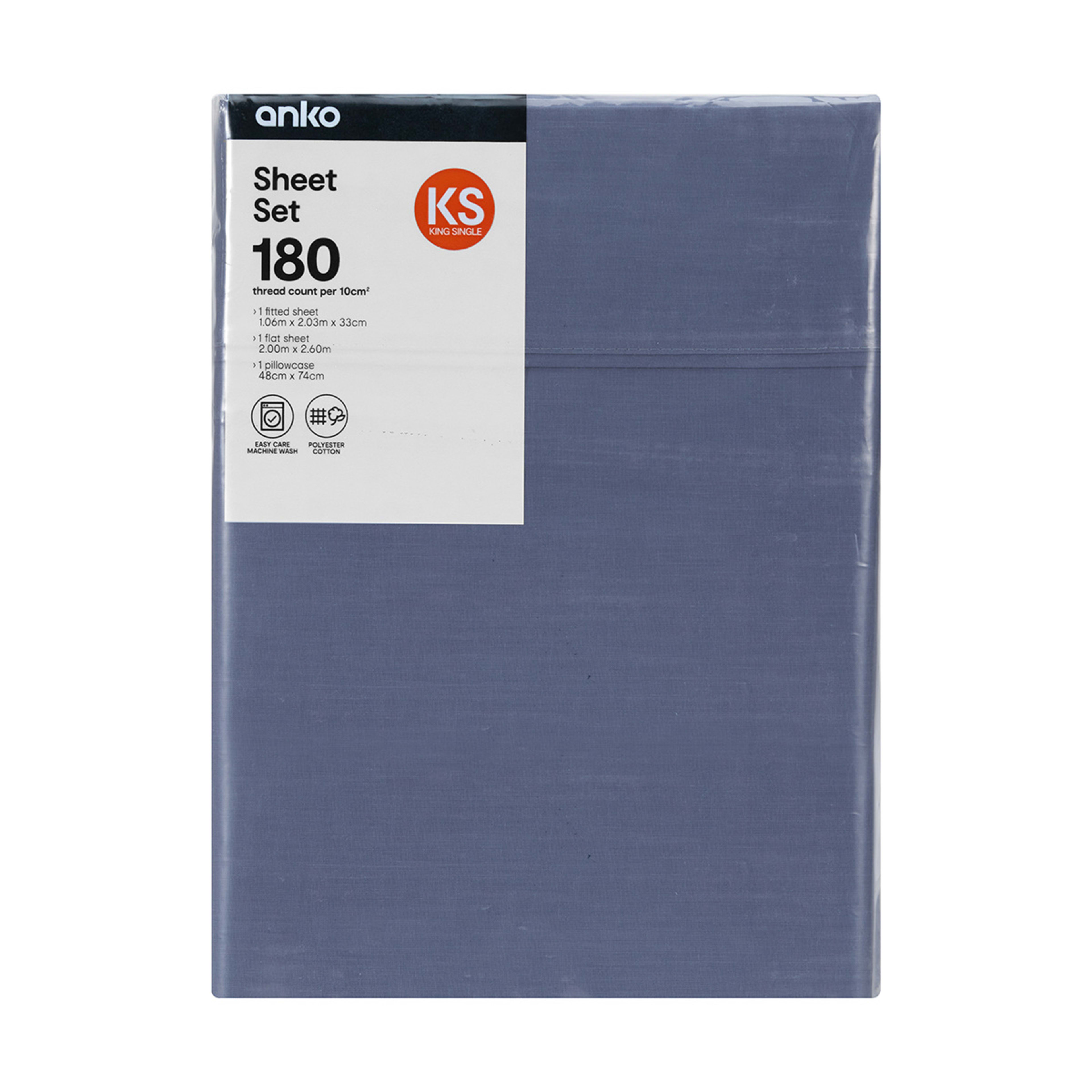 180 Thread Count Sheet Set - King Single Bed, Mid Blue - Kmart