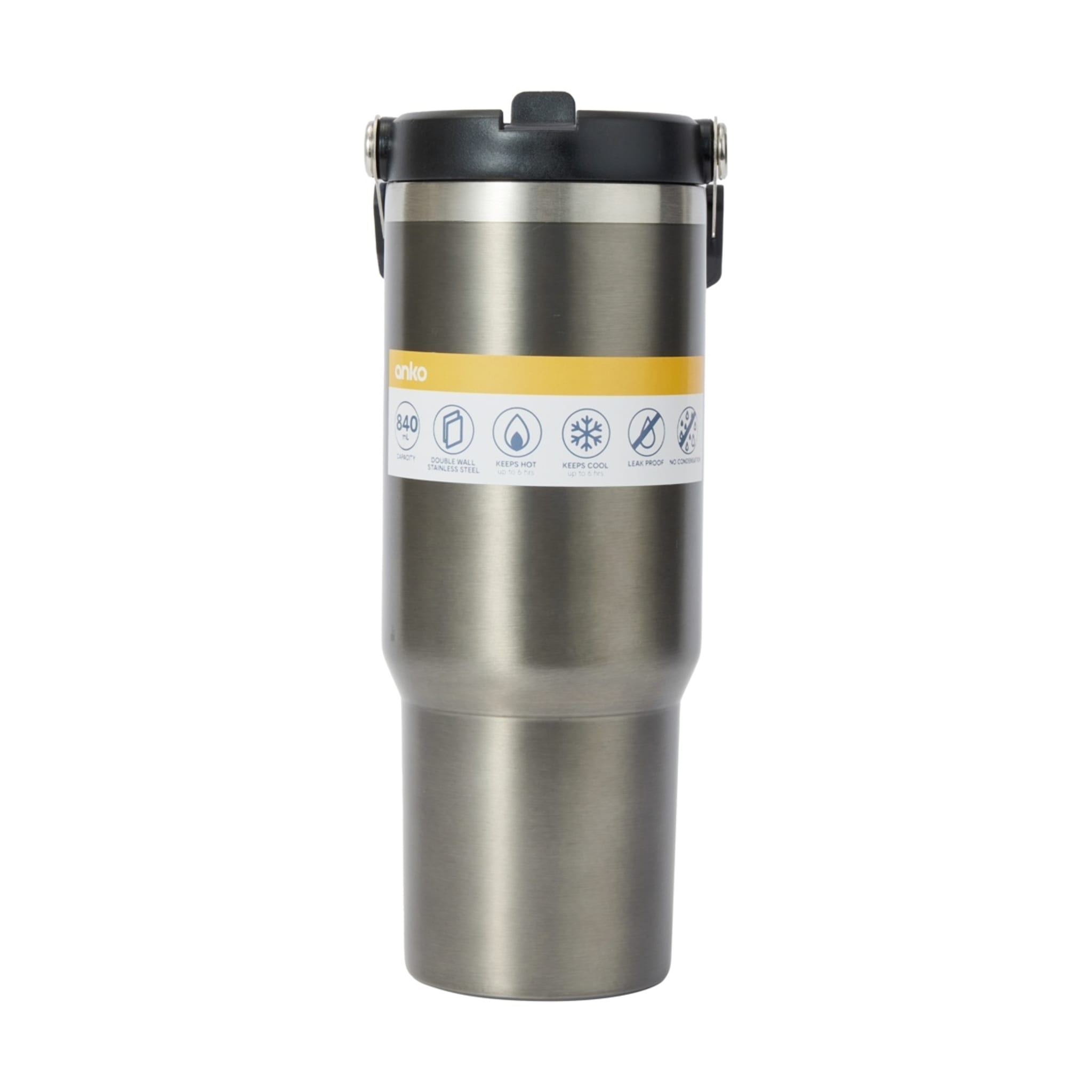840ml Gunmetal Tumbler with Top Handle - Kmart