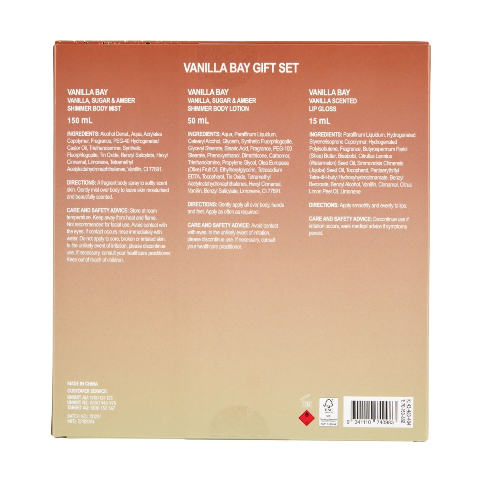 OXX Fragrance 3 Pack Vanilla Bay Gift Set - Sweet Euphoria - Kmart