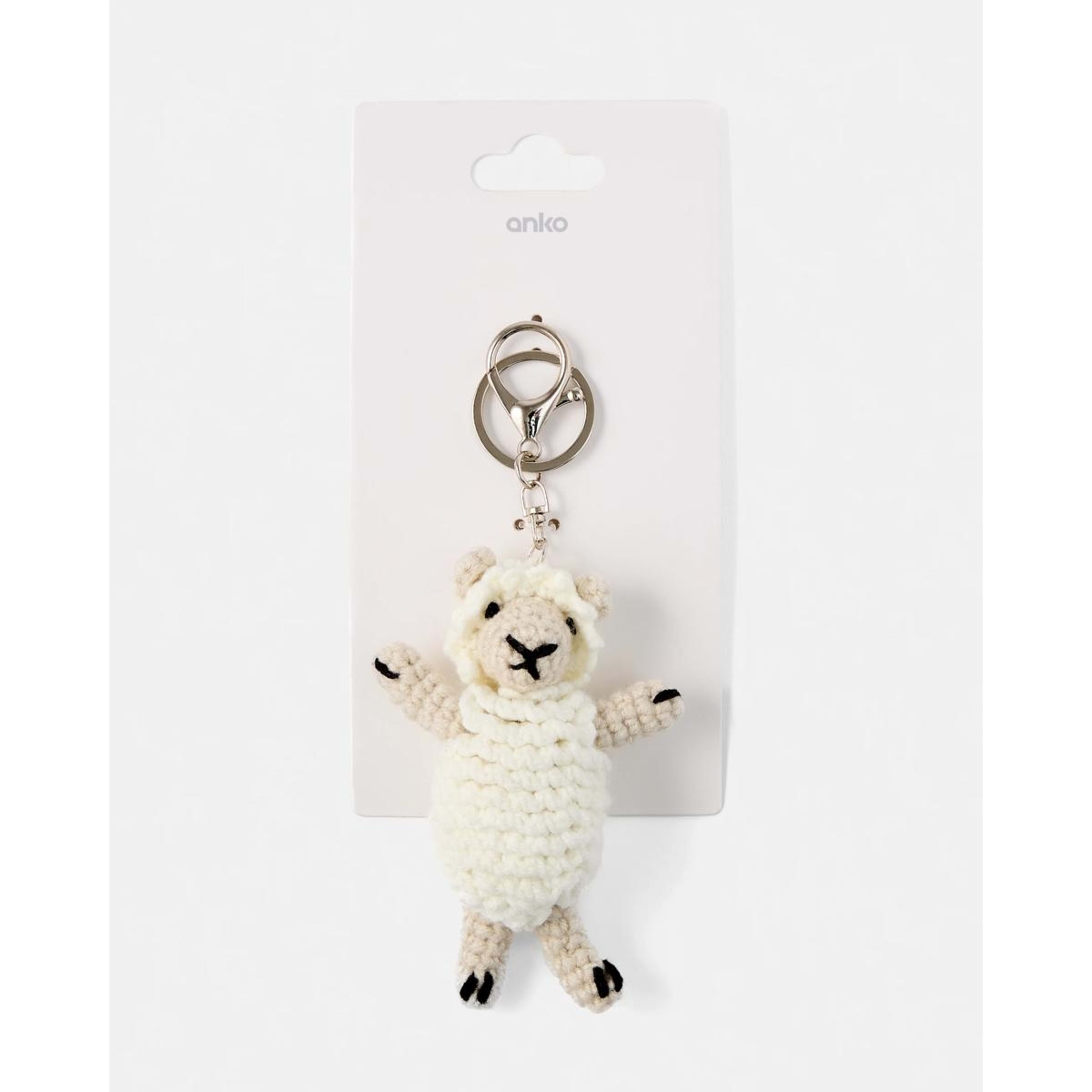 Crochet Sheep Charm Keyring - White and Silver Tone - Kmart