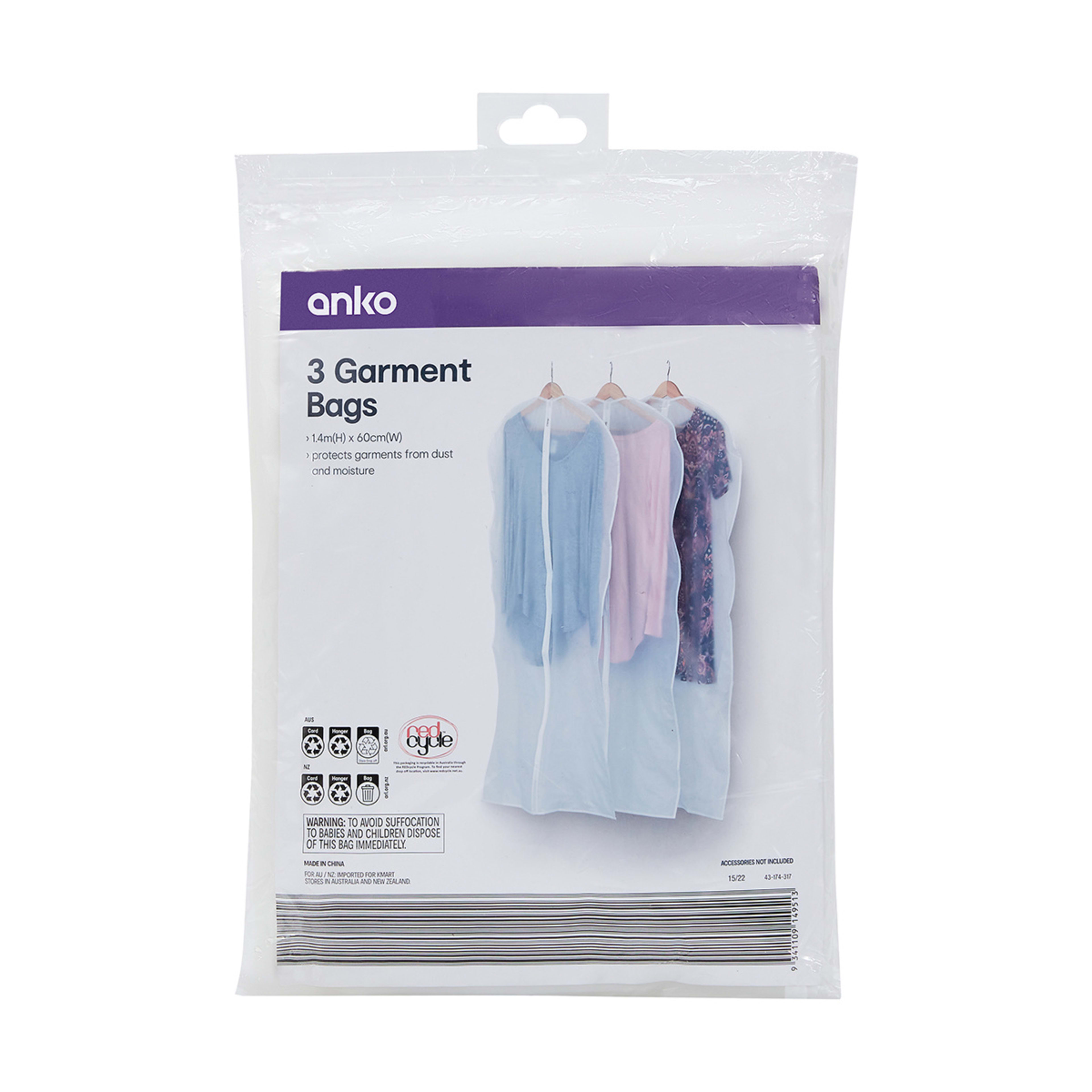 3 Pack Garment Bags - Kmart