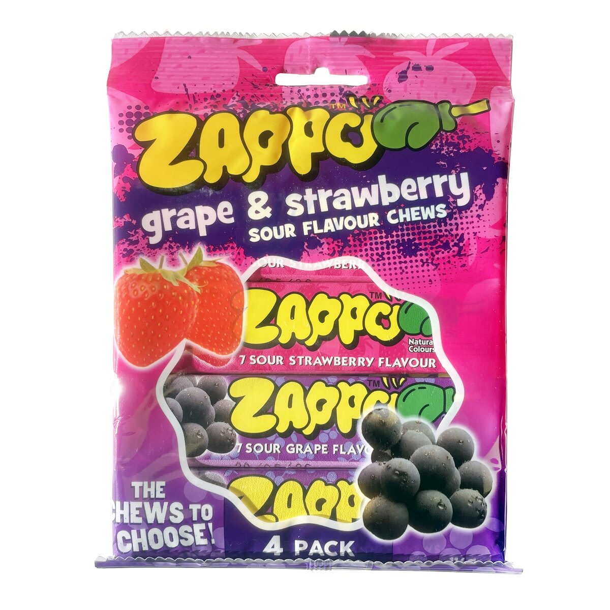 Zappo Grape & Strawberry Sour Flavour Chews 4 Pack 116g - Kmart