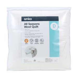 Medium Warmth All Seasons Wool Quilt - Double Bed, White - Kmart