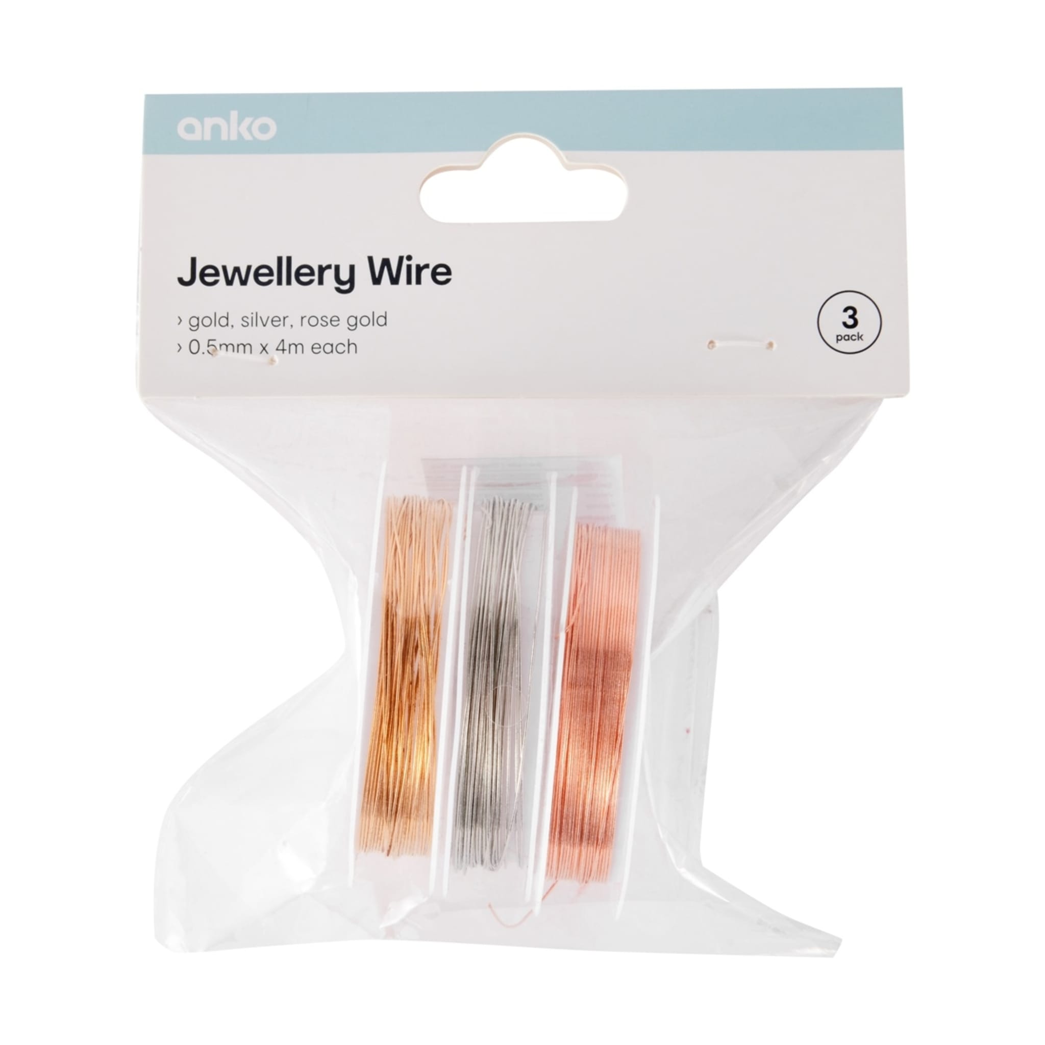 3 Pack Jewellery Wire - Gold Look, Silver Look and Rose Gold Look - Kmart