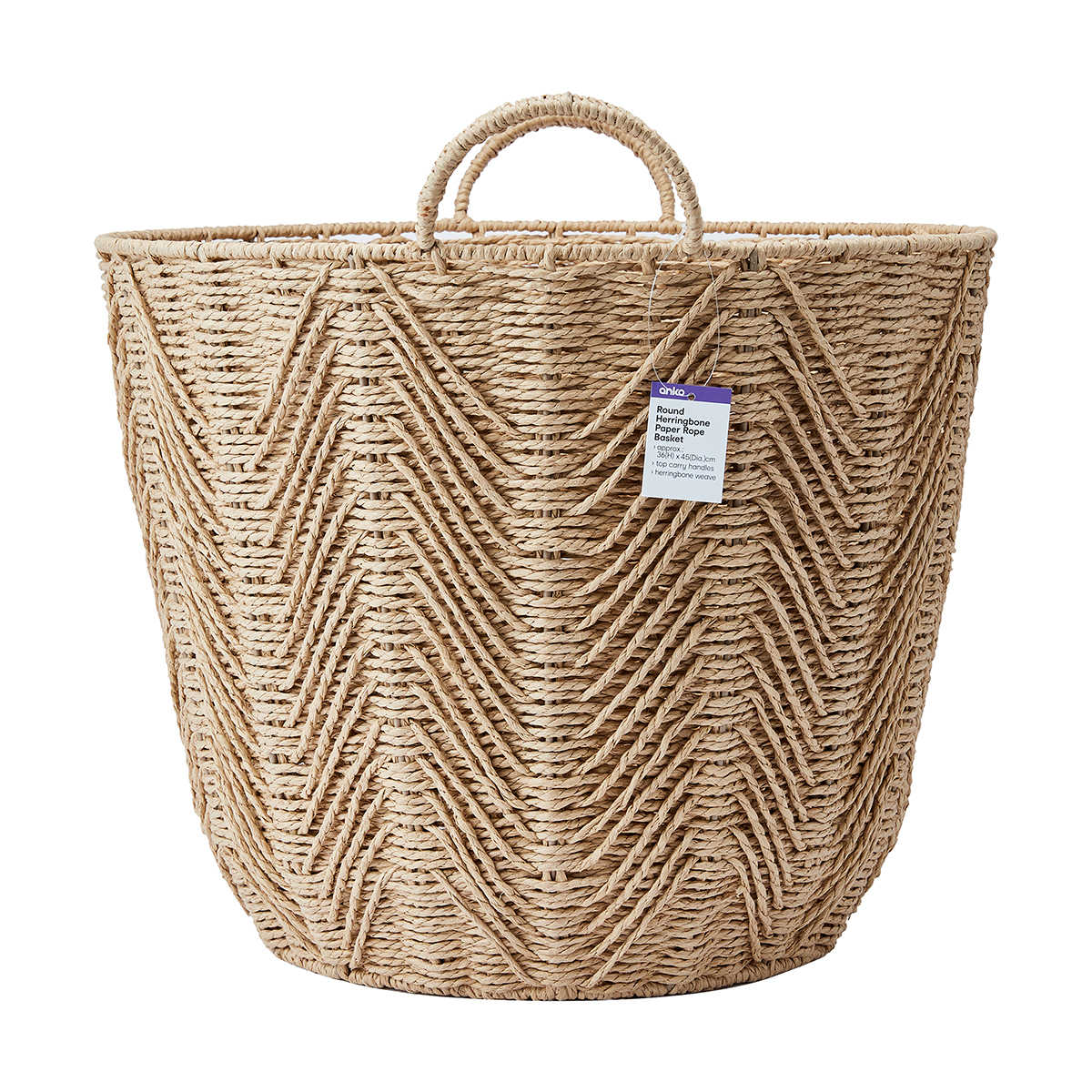 Round Herringbone Paper Rope Basket - Natural - Kmart