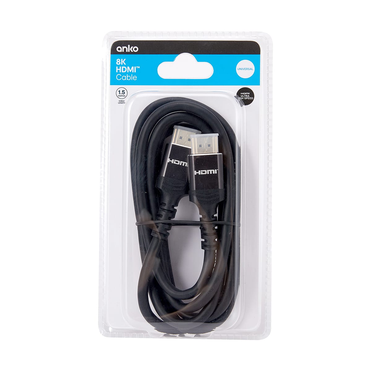 8K HDMI Universal Cable - 1.5m, Grey - Kmart