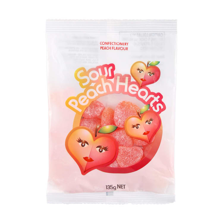 Sour Peach Hearts 135g - Kmart