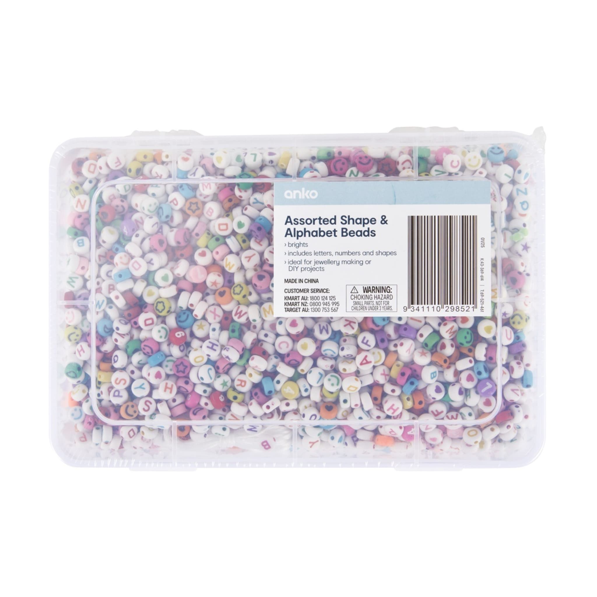 Assorted Shape and Alphabet Beads Set - Brights - Kmart