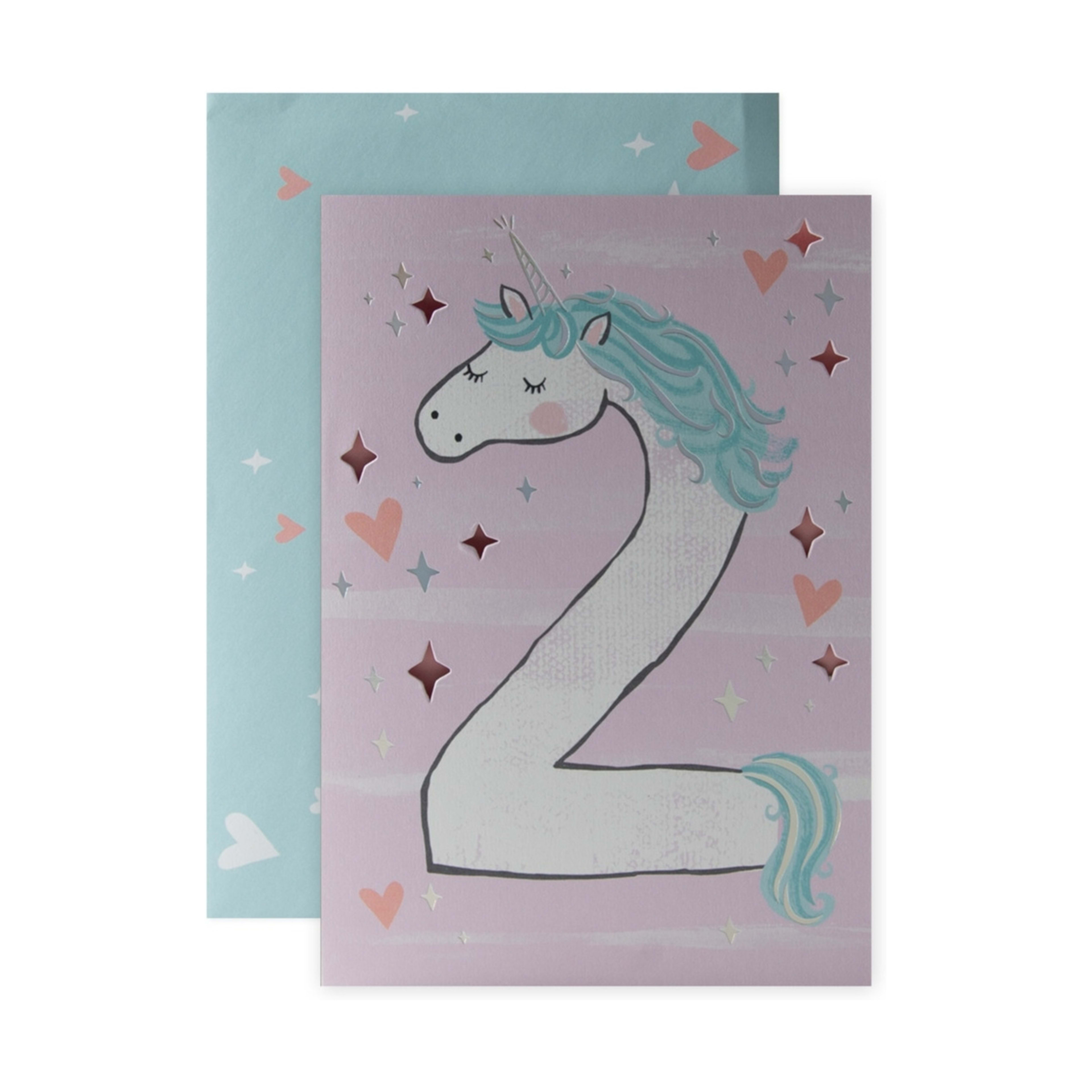 Connections from Hallmark 2nd Birthday Card - Unicorn Number - Kmart