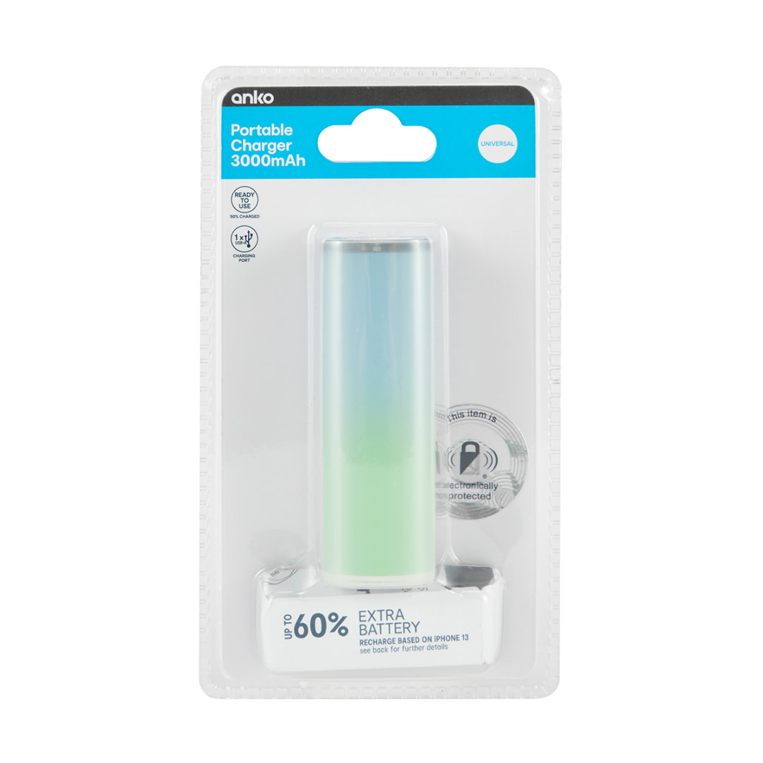 3000mAh Portable Lipstick Charger - Blue and Green - Kmart