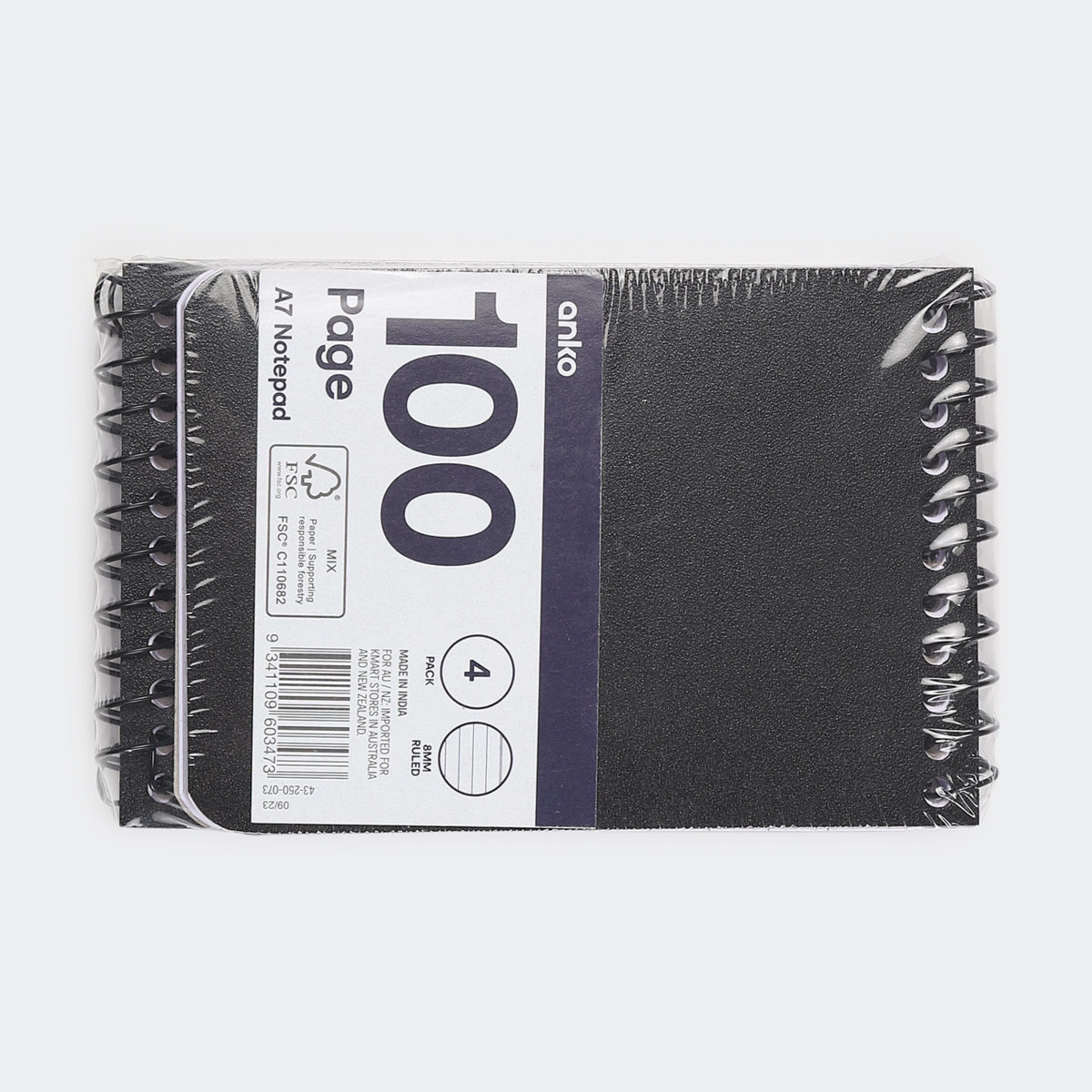 4 Pack A7 Notepad - Black - Kmart