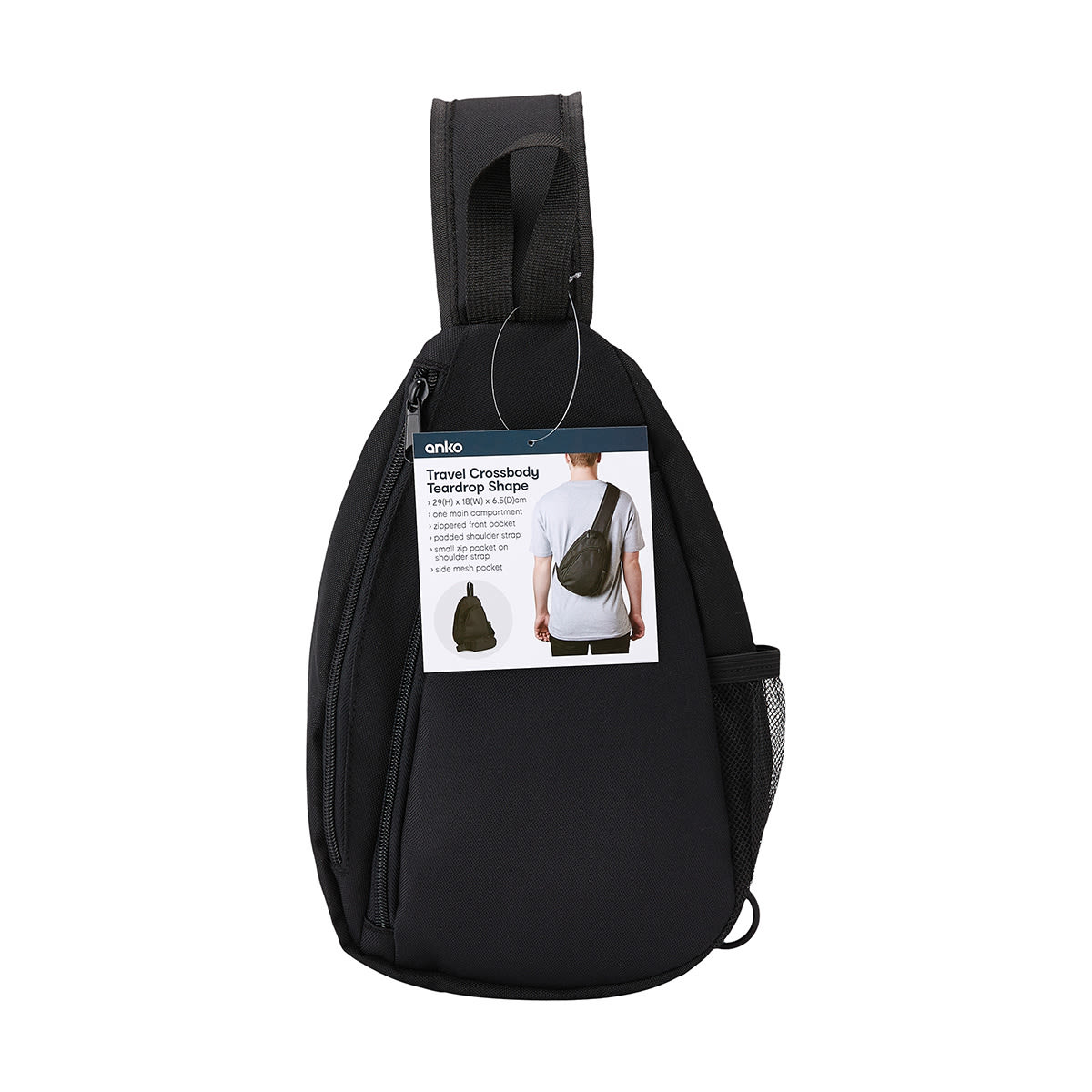 Travel Crossbody Teardrop Shape Bag - Black - Kmart