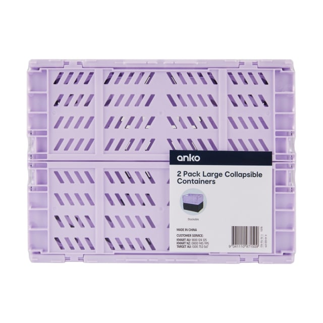2 Pack Large Collapsible Containers - Purple and Navy - Kmart NZ