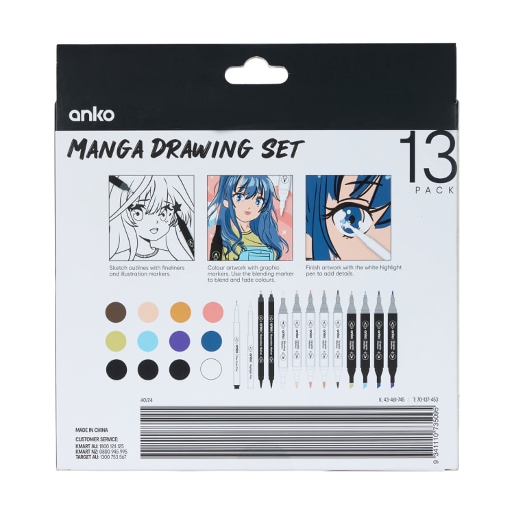 13 Pack Manga Drawing Set - Pink - Kmart