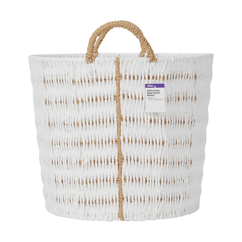 Round Paper Rope Round Basket - White - Kmart