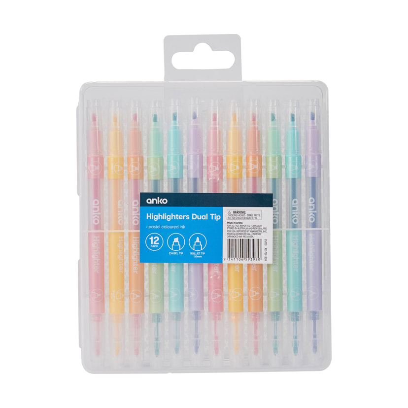 12 Pack Dual Tip Highlighters - Kmart