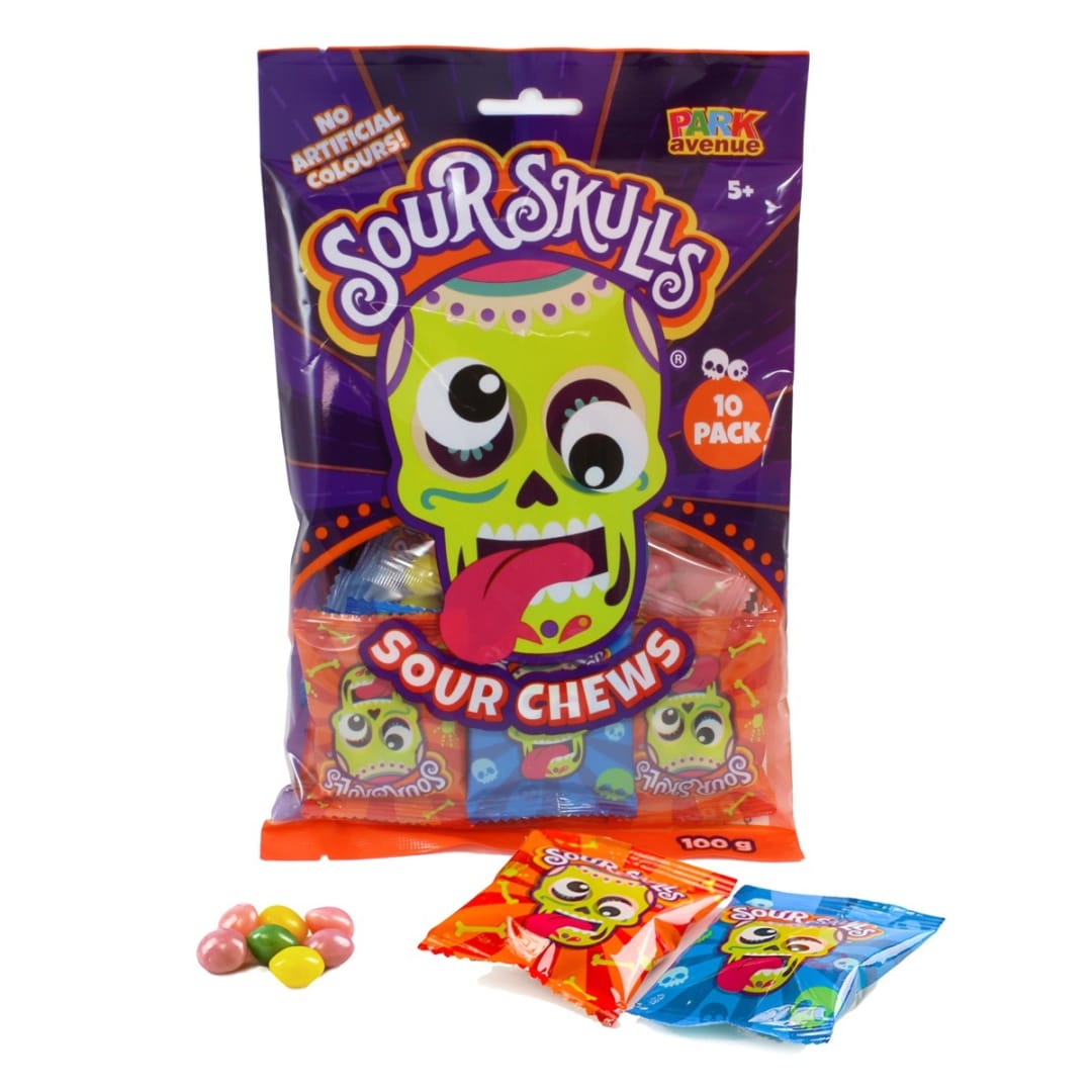 10 Pack Park Avenue Sour Skulls Sour Chews 100g - Kmart