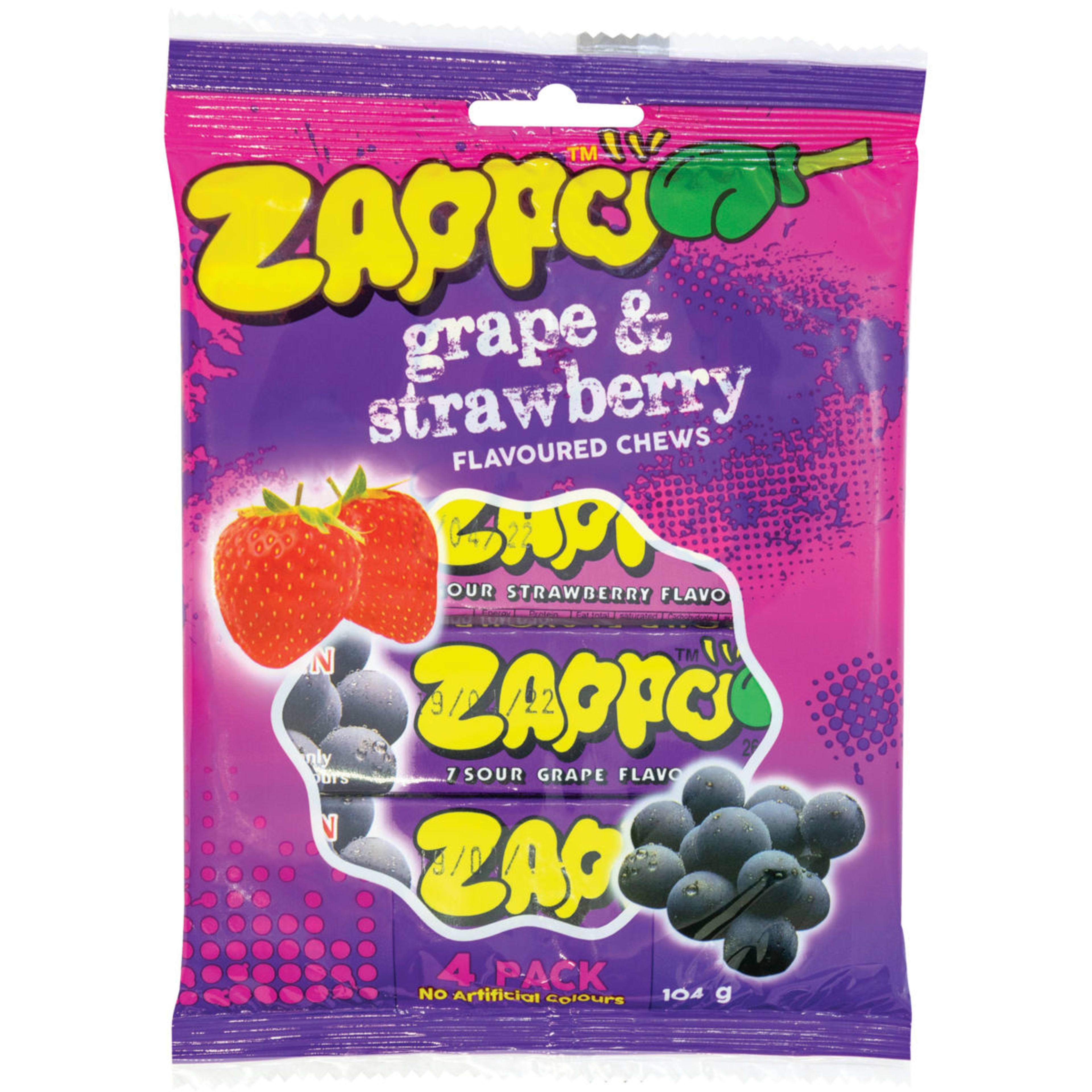 4 Pack Zappo Grape Strawberry Flavoured Chews 104g Kmart 4-pack-zappo-grape-strawberry-flavoured-chews-104g-kmart