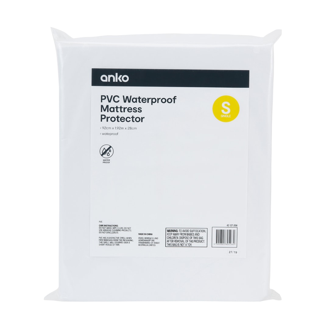 PVC Waterproof Mattress Protector - Single Bed, White - Kmart