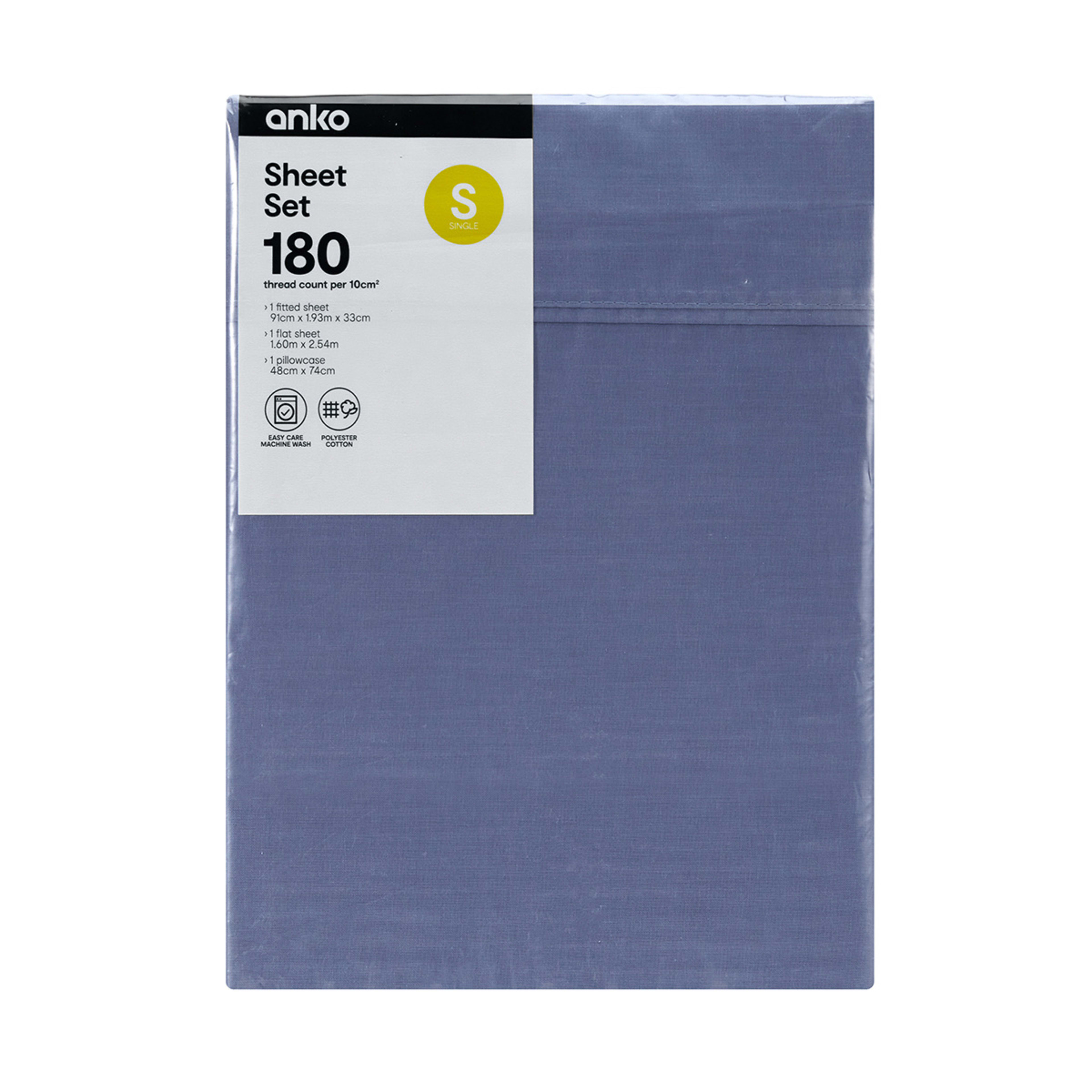 180 Thread Count Sheet Set - Single Bed, Mid Blue - Kmart