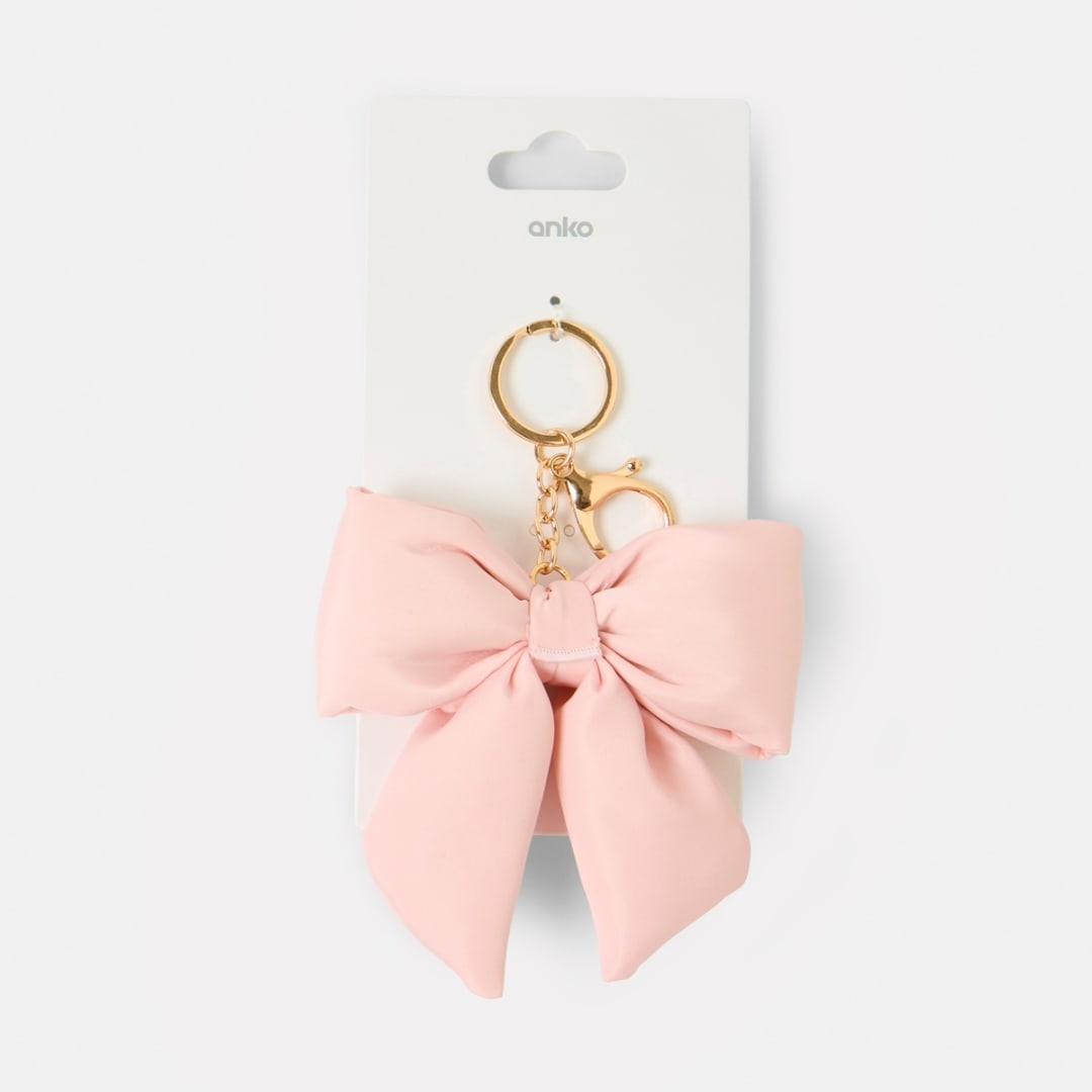 Puffy Bow Keyring - Gold Tone and Pink - Kmart