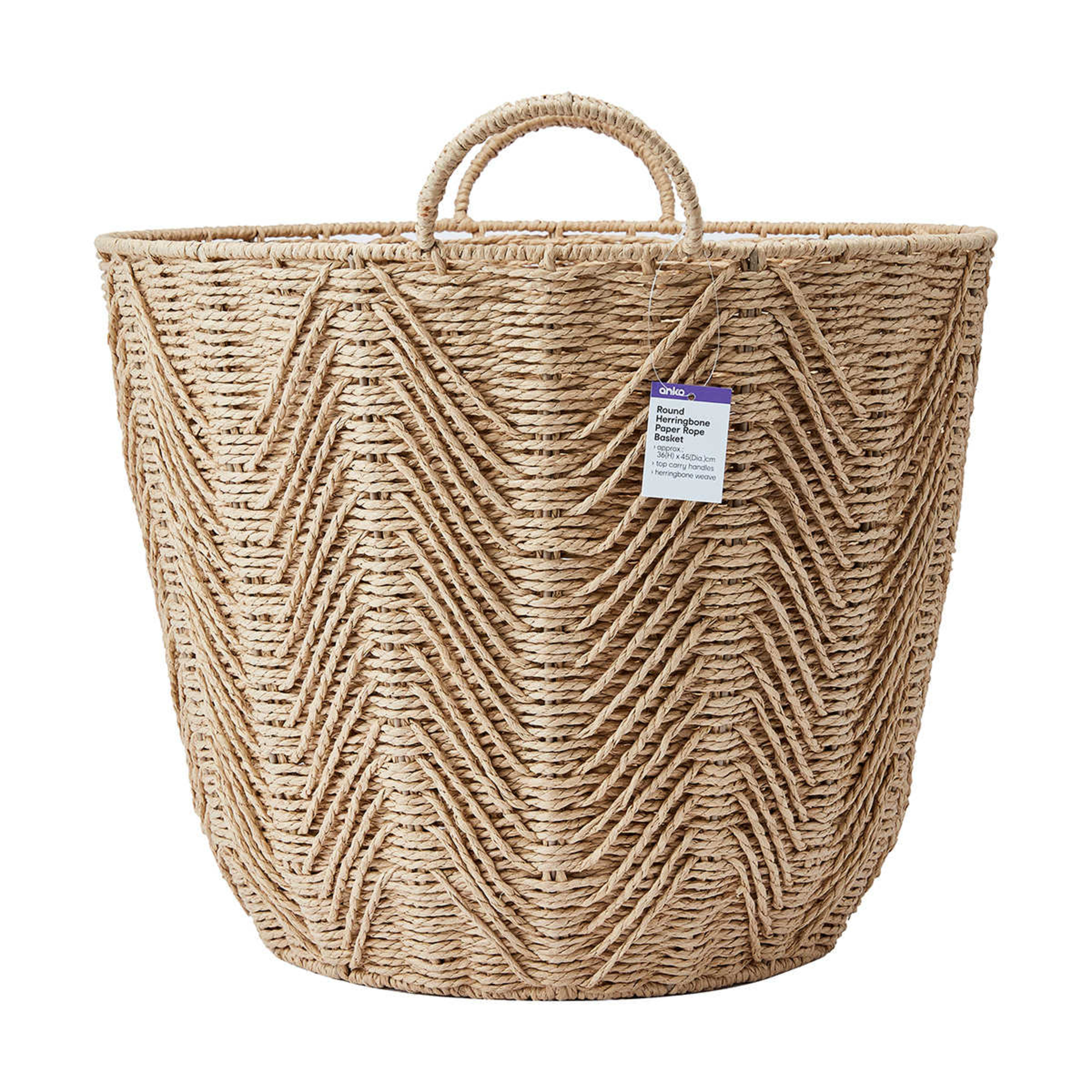 Round Herringbone Paper Rope Basket - Natural - Kmart