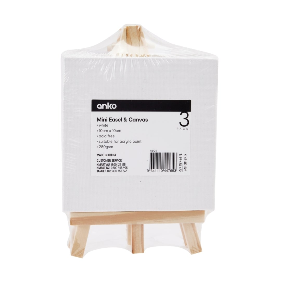 3 Pack Mini Easel and Canvas - White - Kmart