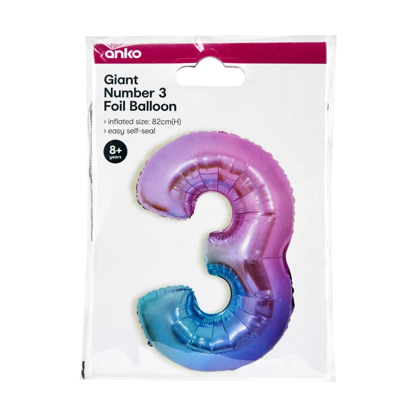 Giant Number 3 Foil Balloon - Kmart