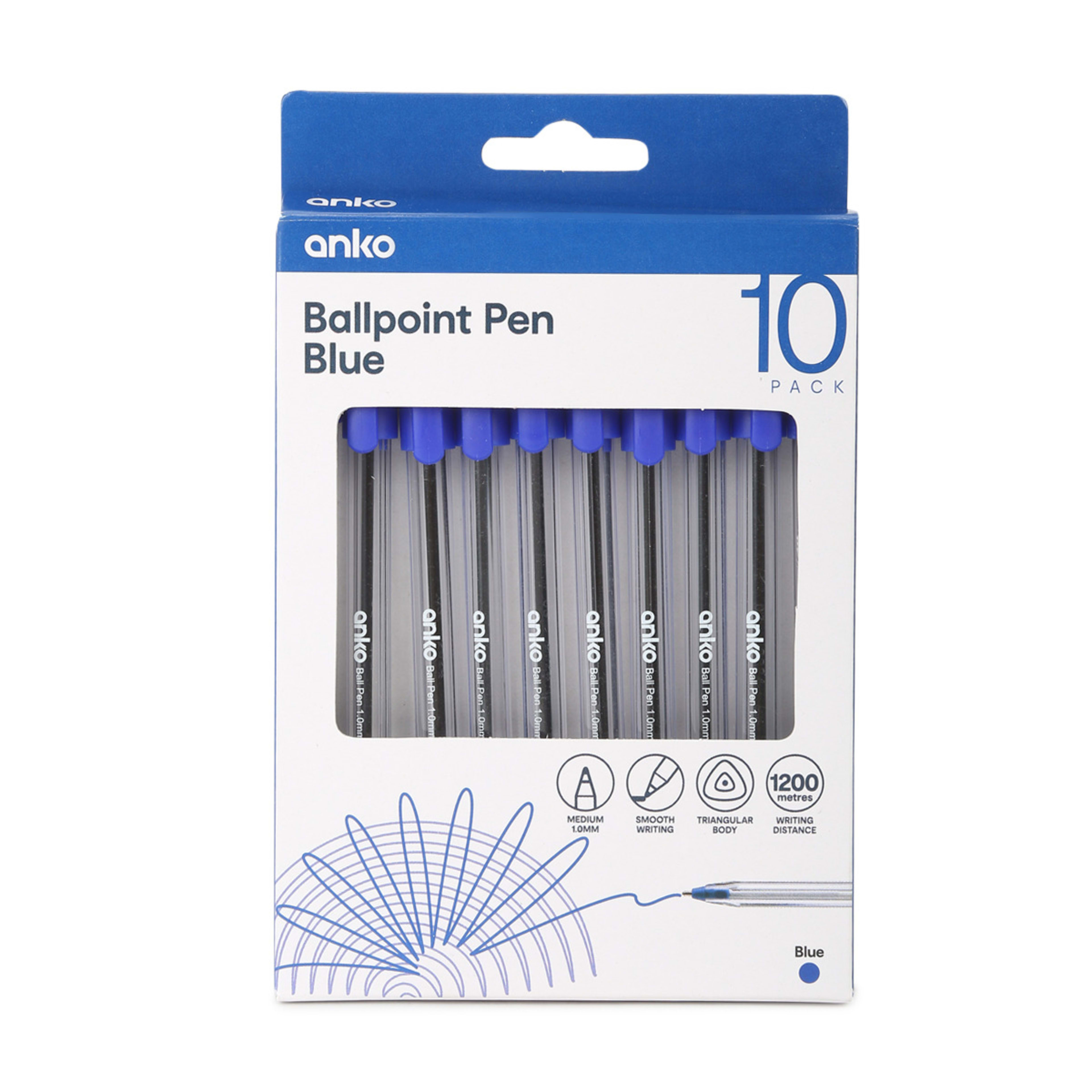 10 Pack Ballpoint Pens - Blue - Kmart NZ
