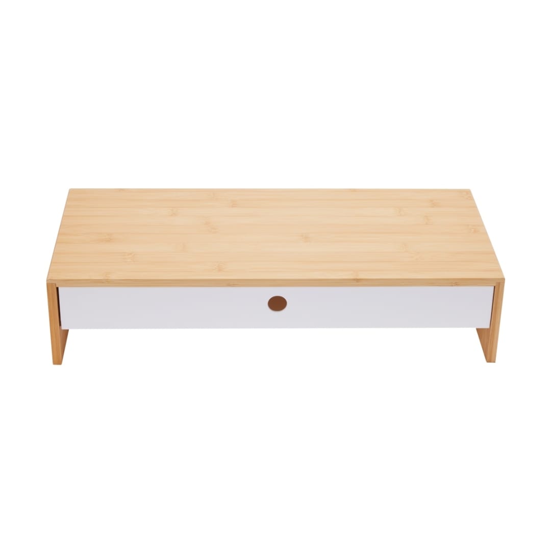 Bamboo and Plastic Monitor Stand with Drawer - White - Kmart