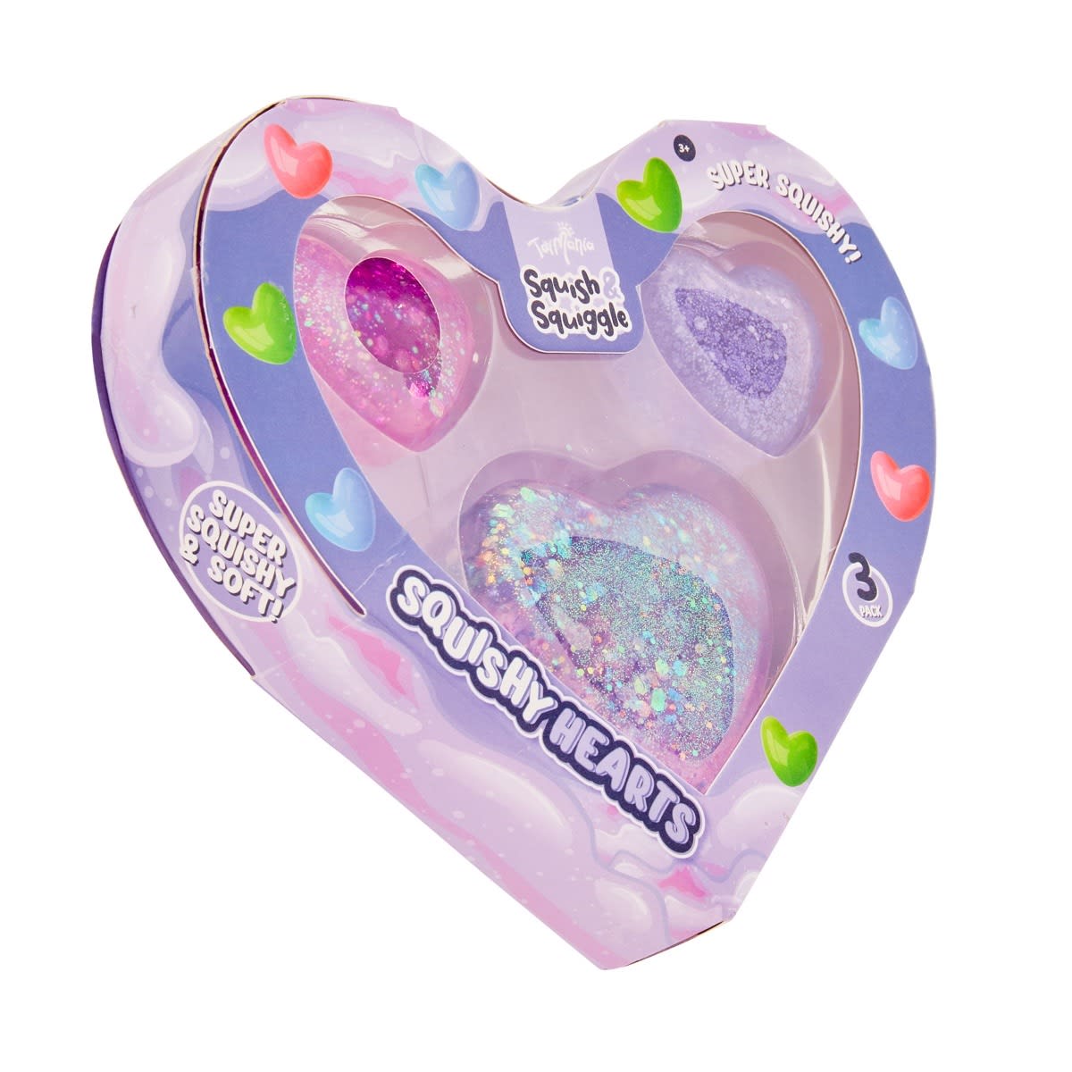 3 Pack ToyMania Squish and Squiggle Squishy Hearts - Assorted - Kmart NZ