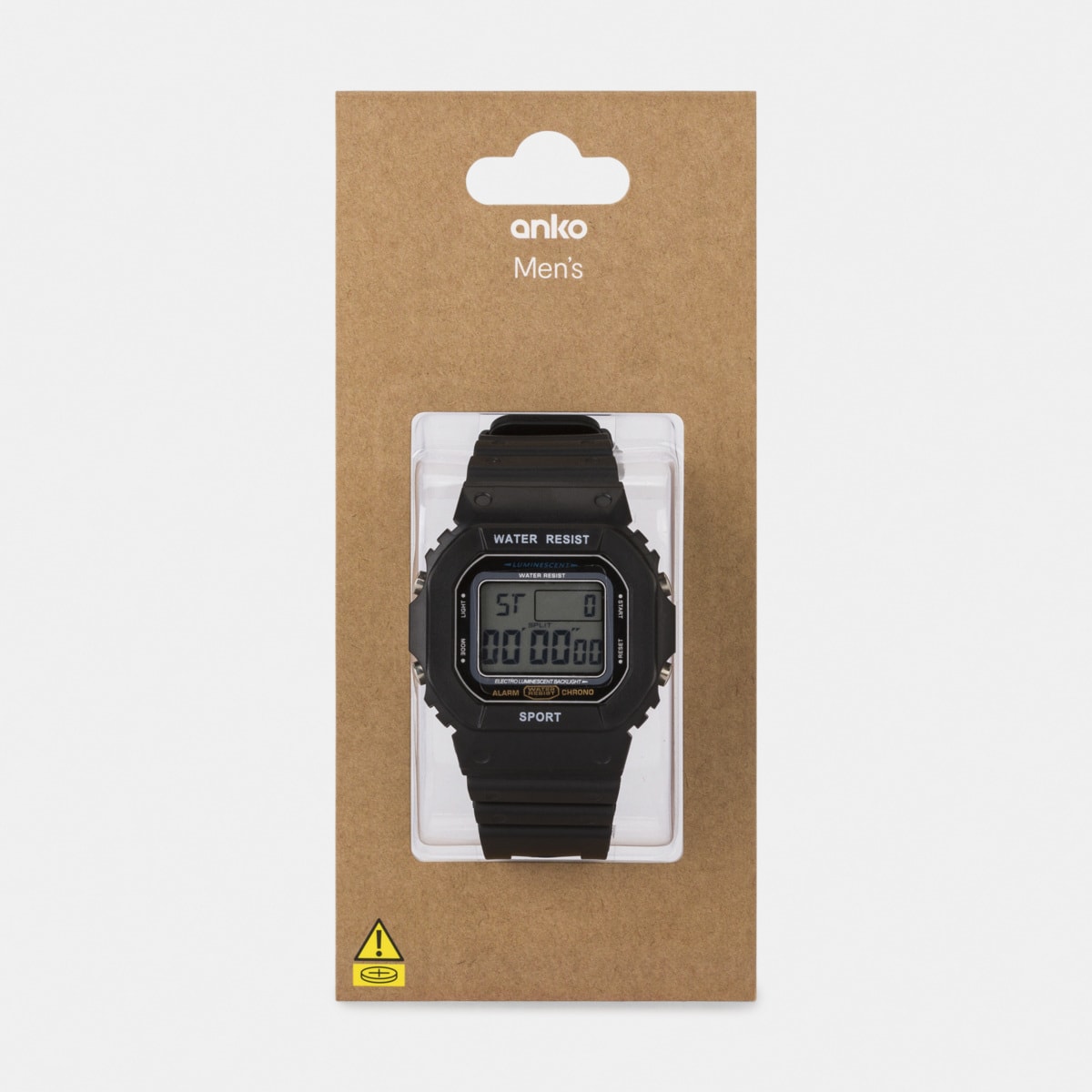 Square Digital Watch - Black - Kmart
