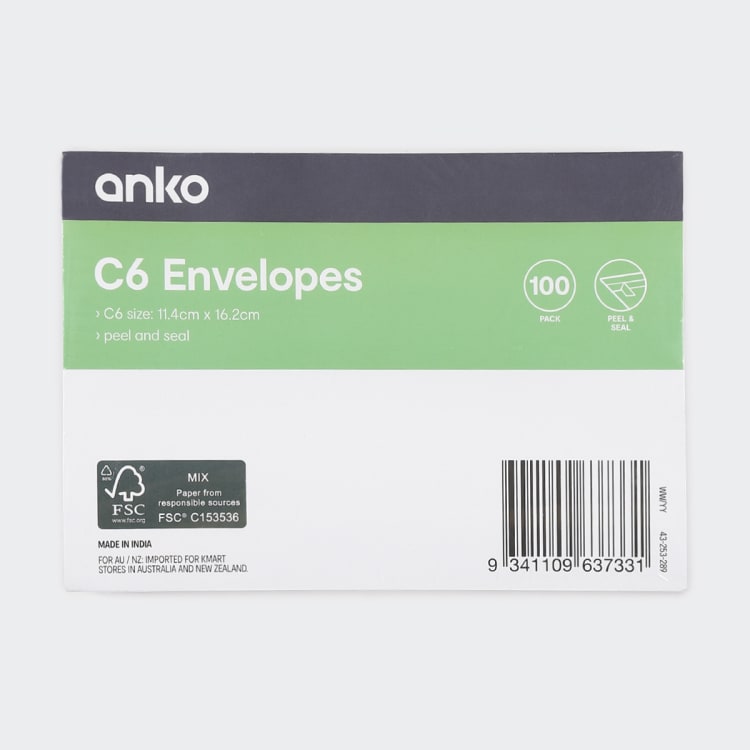 100 Pack C6 Peel and Seal Envelopes - White - Kmart