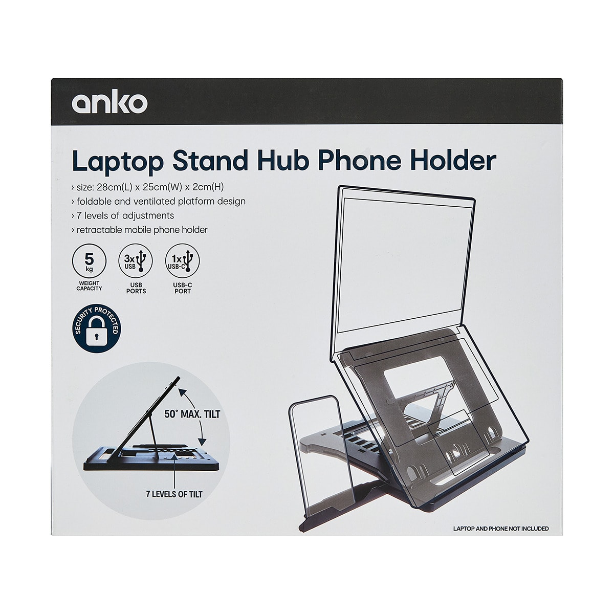 Laptop Stand with Hub and Phone Holder - Kmart