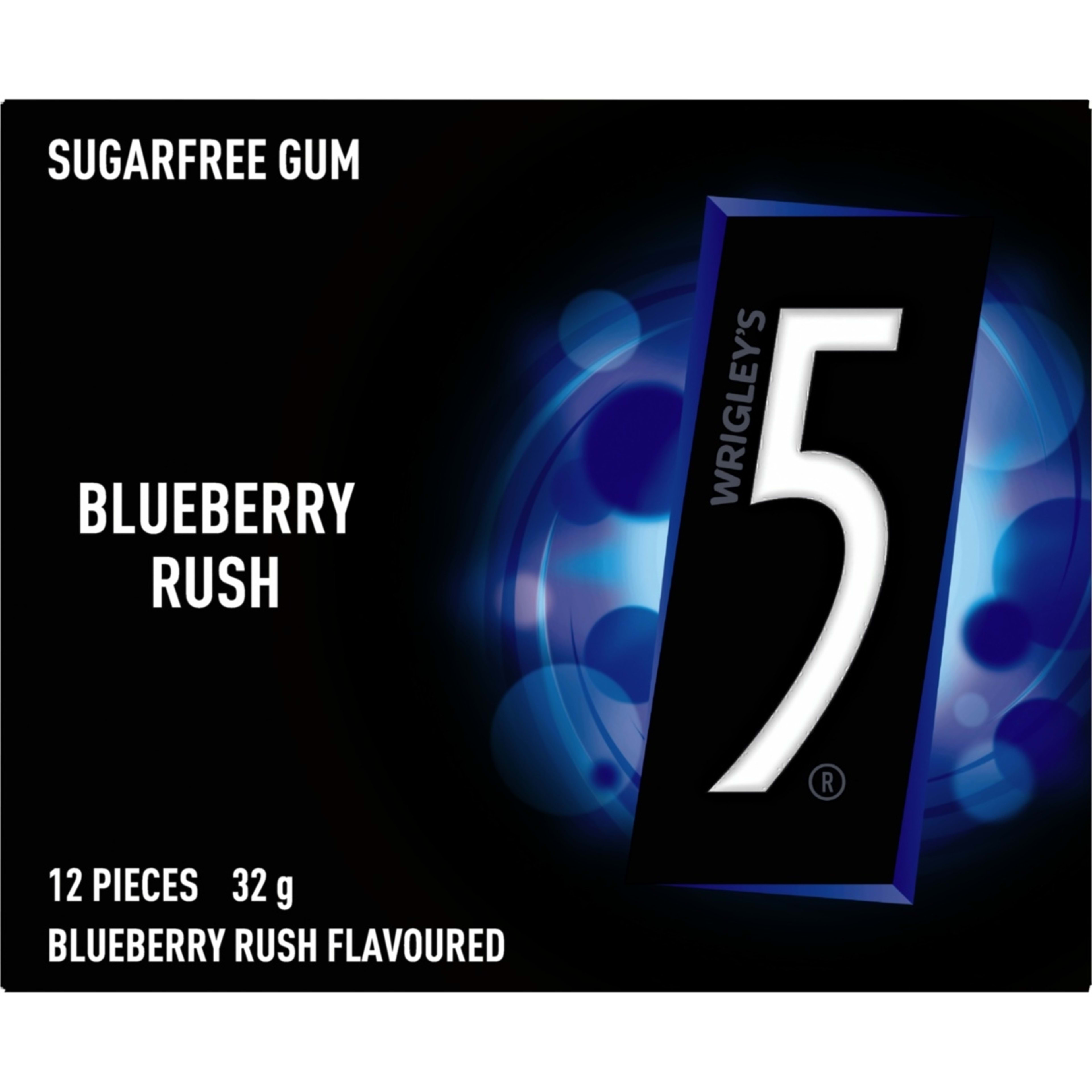 12 Piece Wrigley's 5 Gum Blueberry Rush Sugar Free Chewing Gum 32g - Kmart