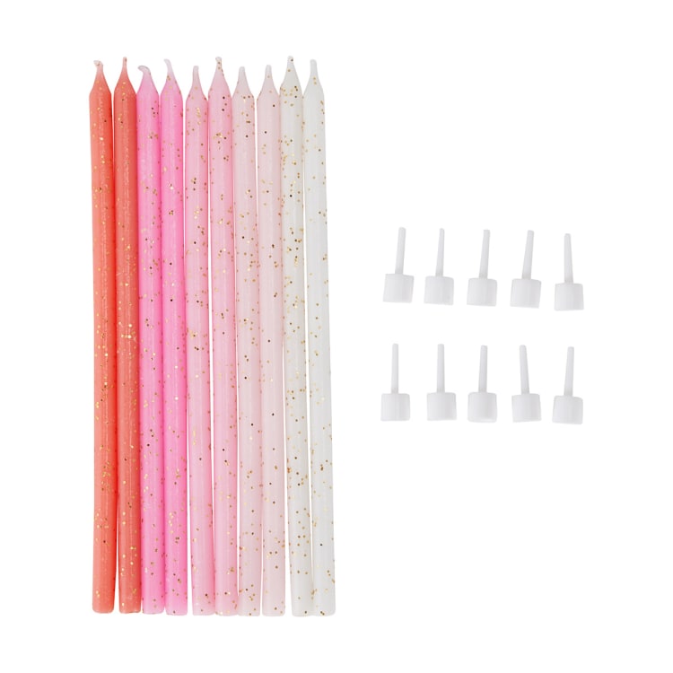 10 Pack Glitter Candles - Pink - Kmart