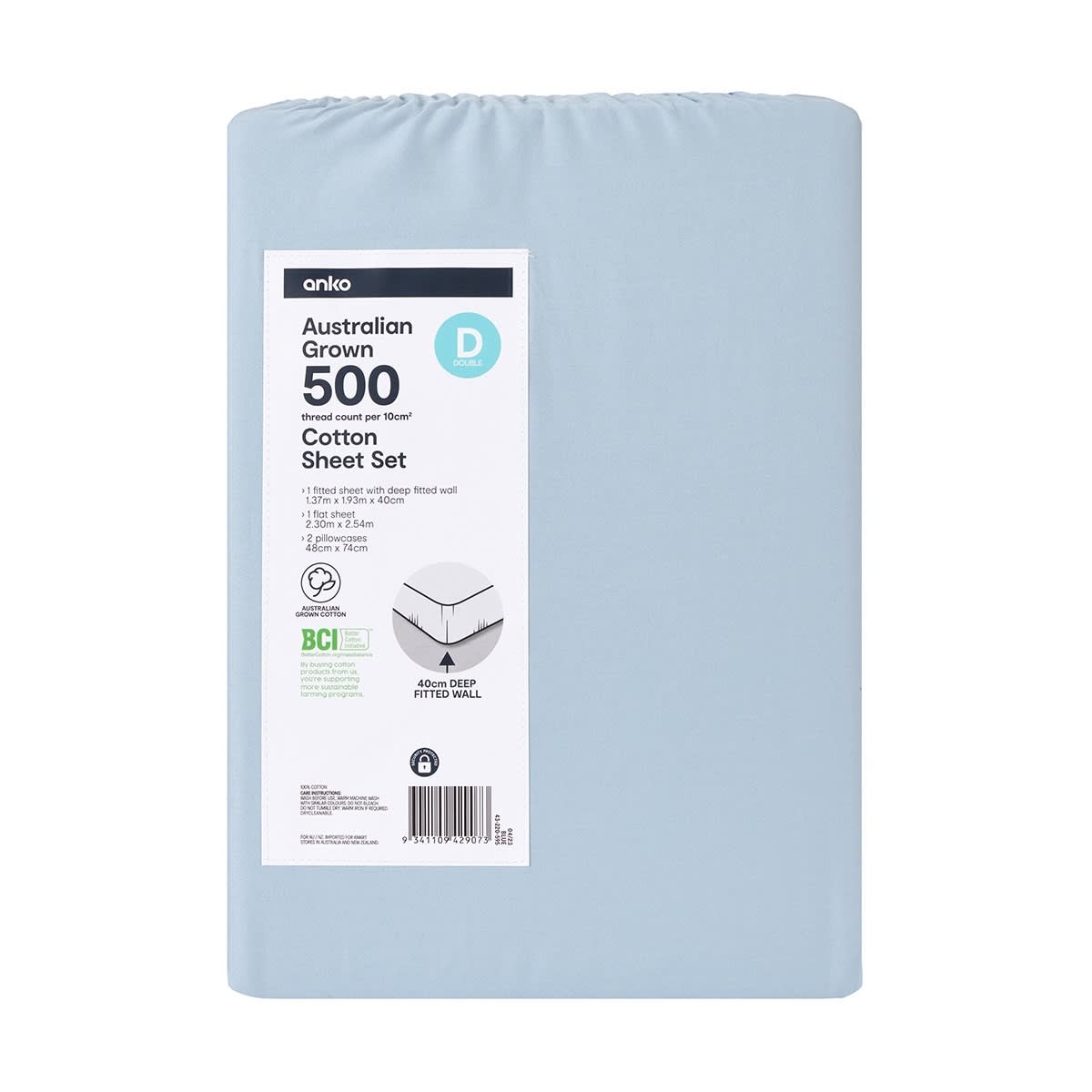 500 Thread Count Australian Grown Cotton Sheet Set - Double Bed, Blue ...