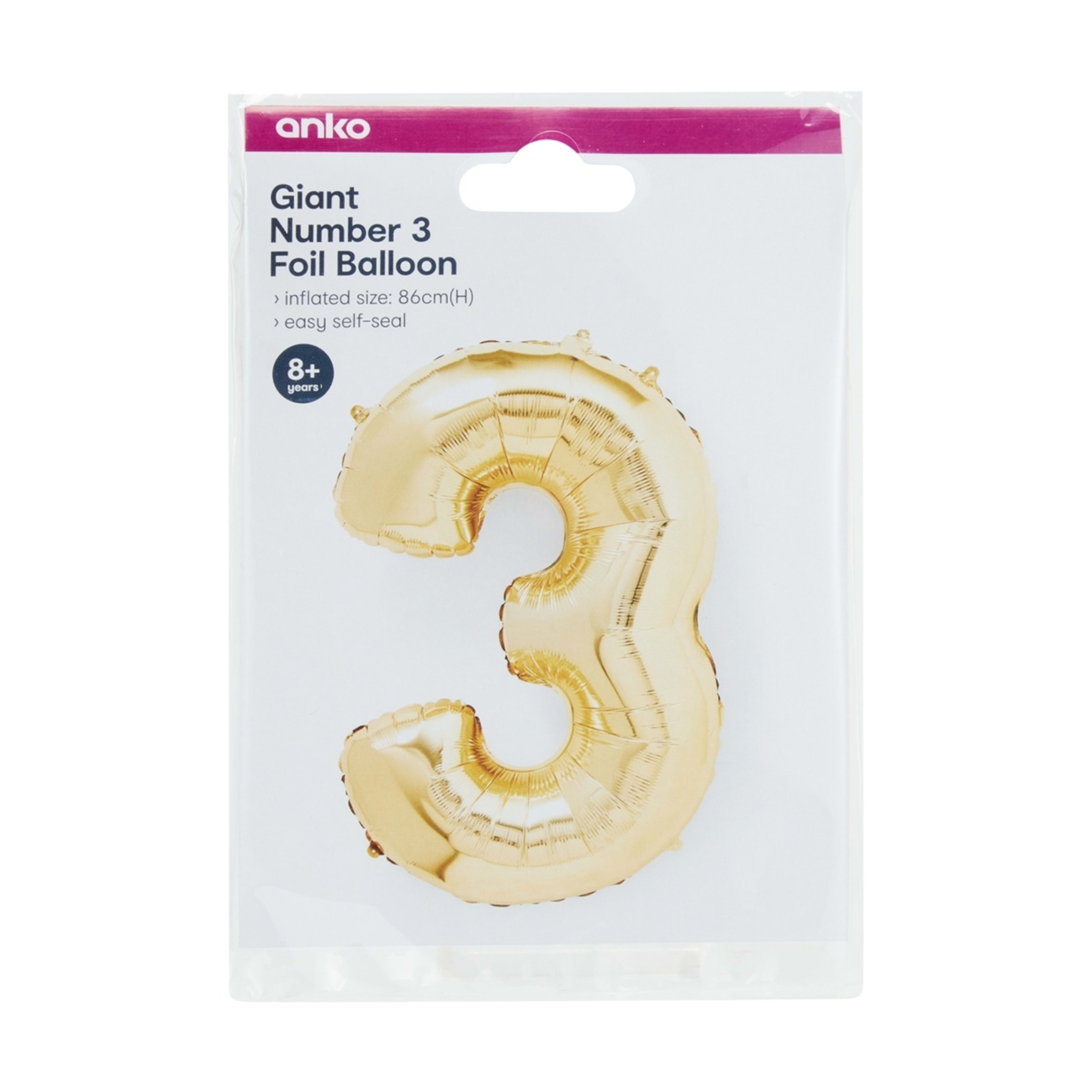 Gold Look Giant Number 3 Foil Balloon - Kmart