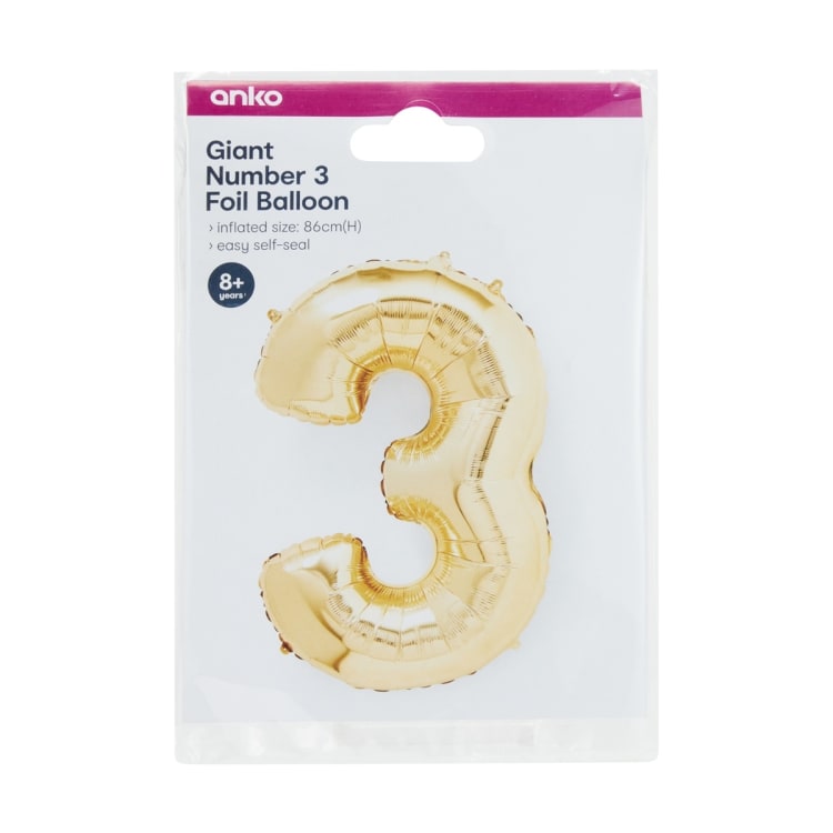 Gold Look Giant Number 3 Foil Balloon - Kmart