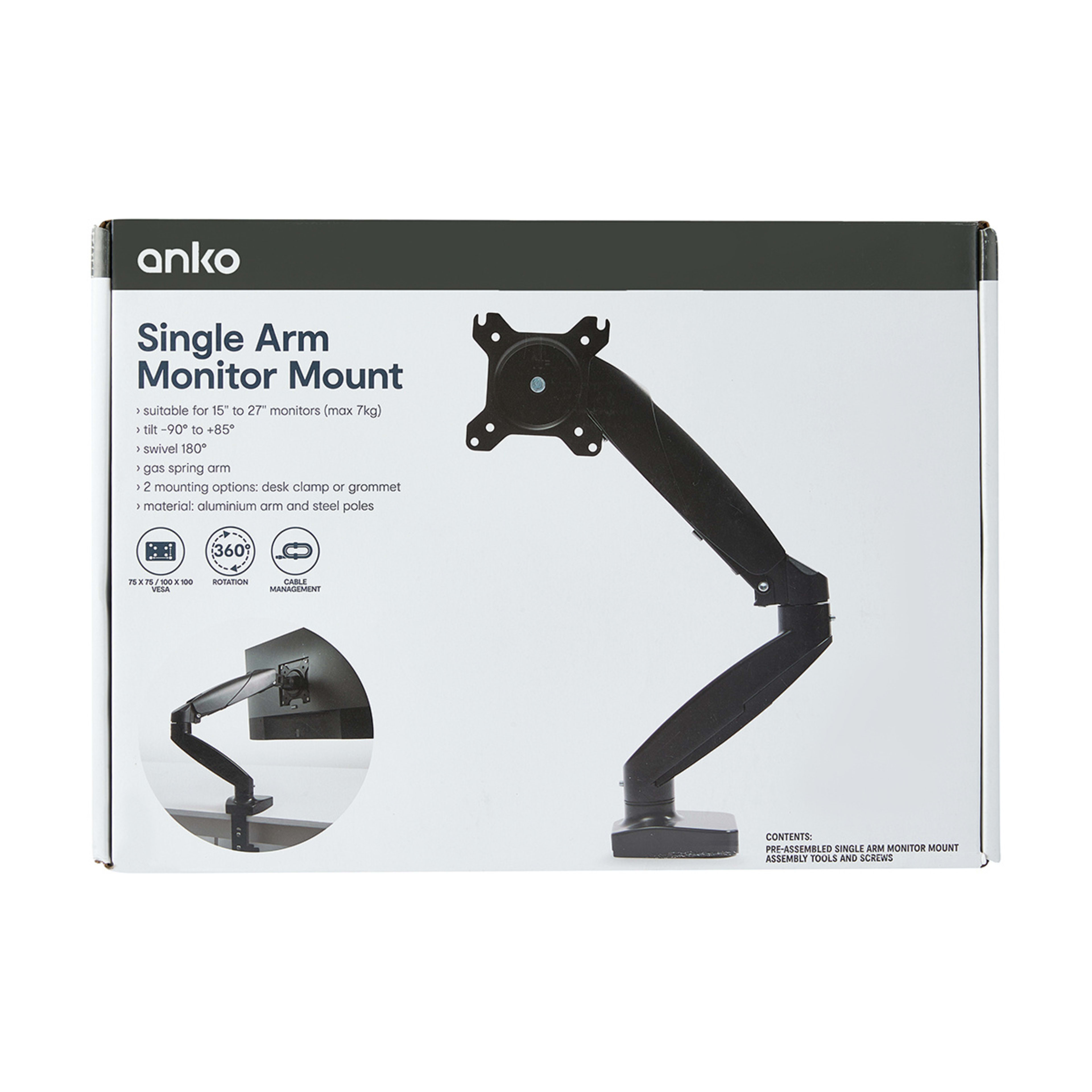 Single Arm Monitor Mount - Black - Kmart