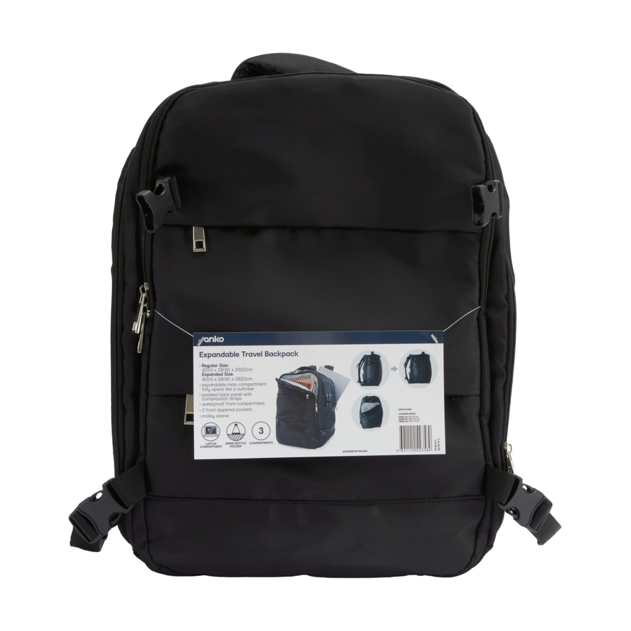 Expandable Travel Backpack - Black - Kmart