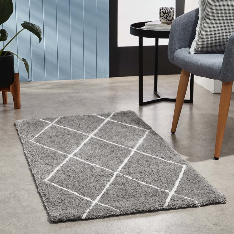 Trellis Rug - Grey, Small - 140cm x 70cm - Kmart NZ