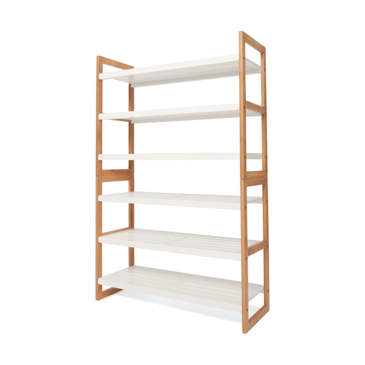 3 Tier Stackable Bamboo Shoe Rack with White Shelves - Kmart