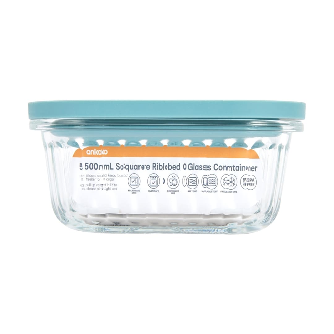 500ml Square Ribbed Glass Container - Kmart