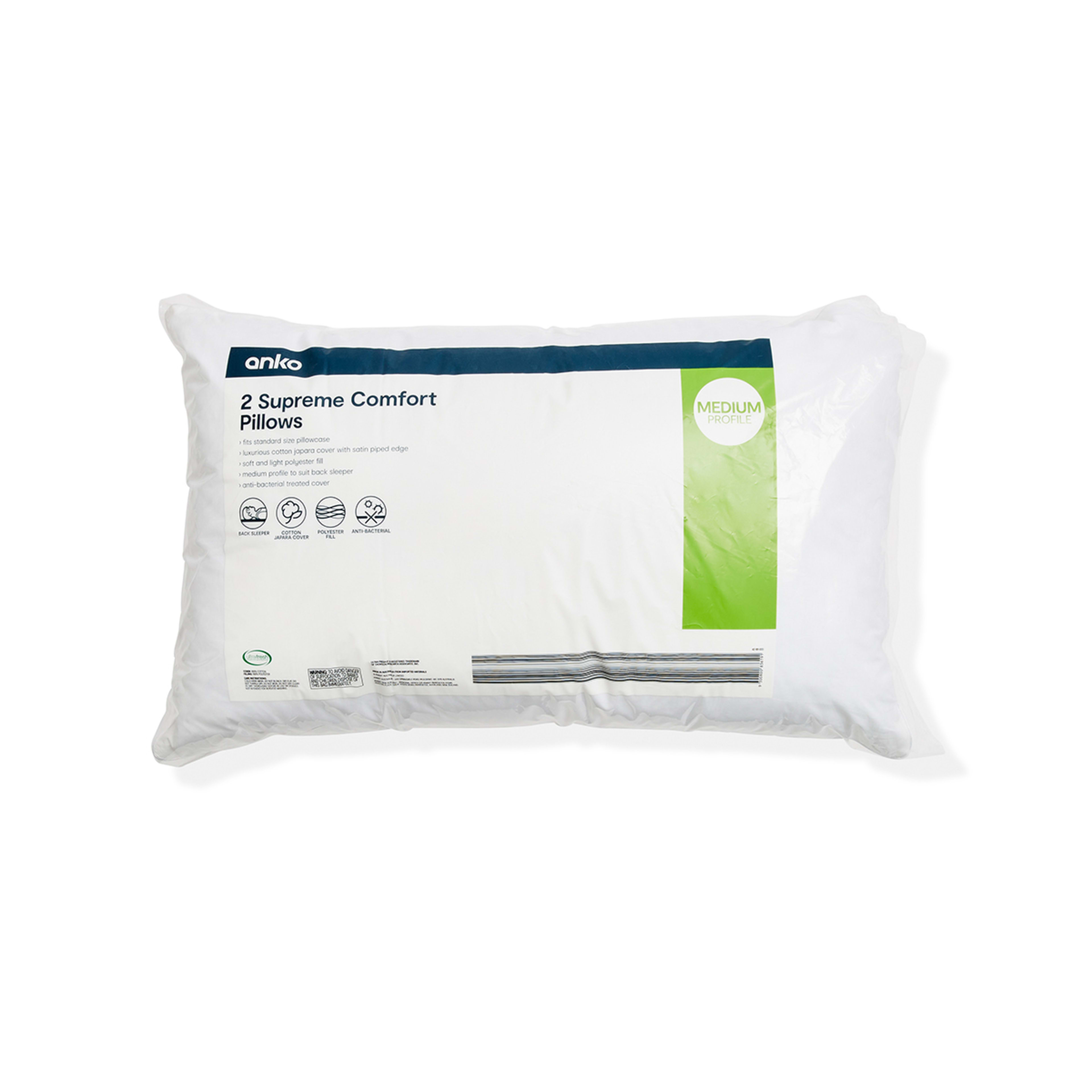 2 Pack Supreme Comfort Pillows - Medium Profile, White - Kmart