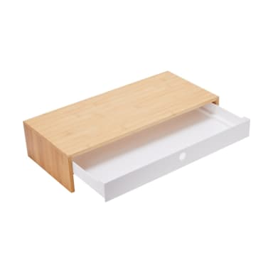 Bamboo and Plastic Monitor Stand with Drawer - White - Kmart