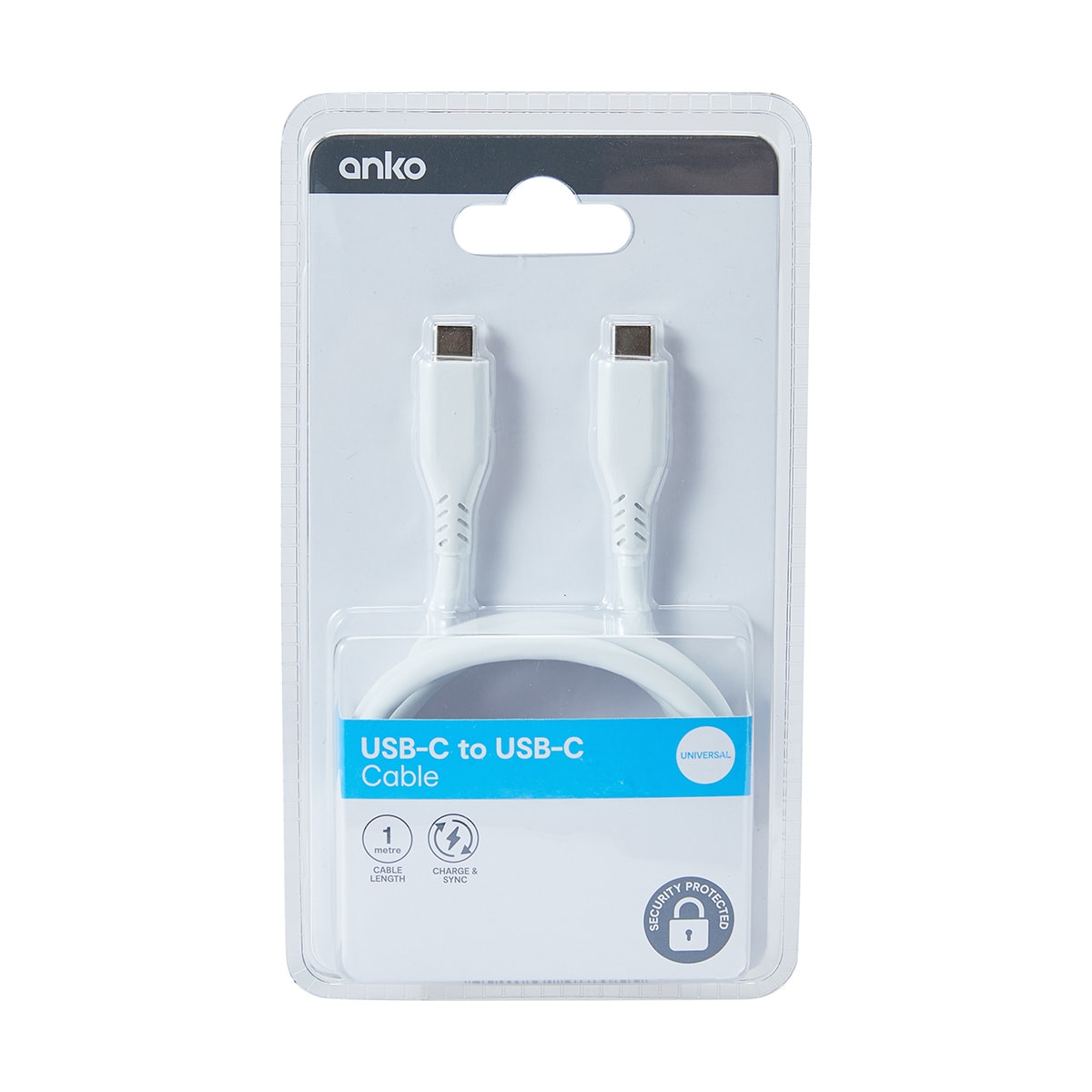 USB-C to USB-C Silicone Cable - 1m, White - Kmart