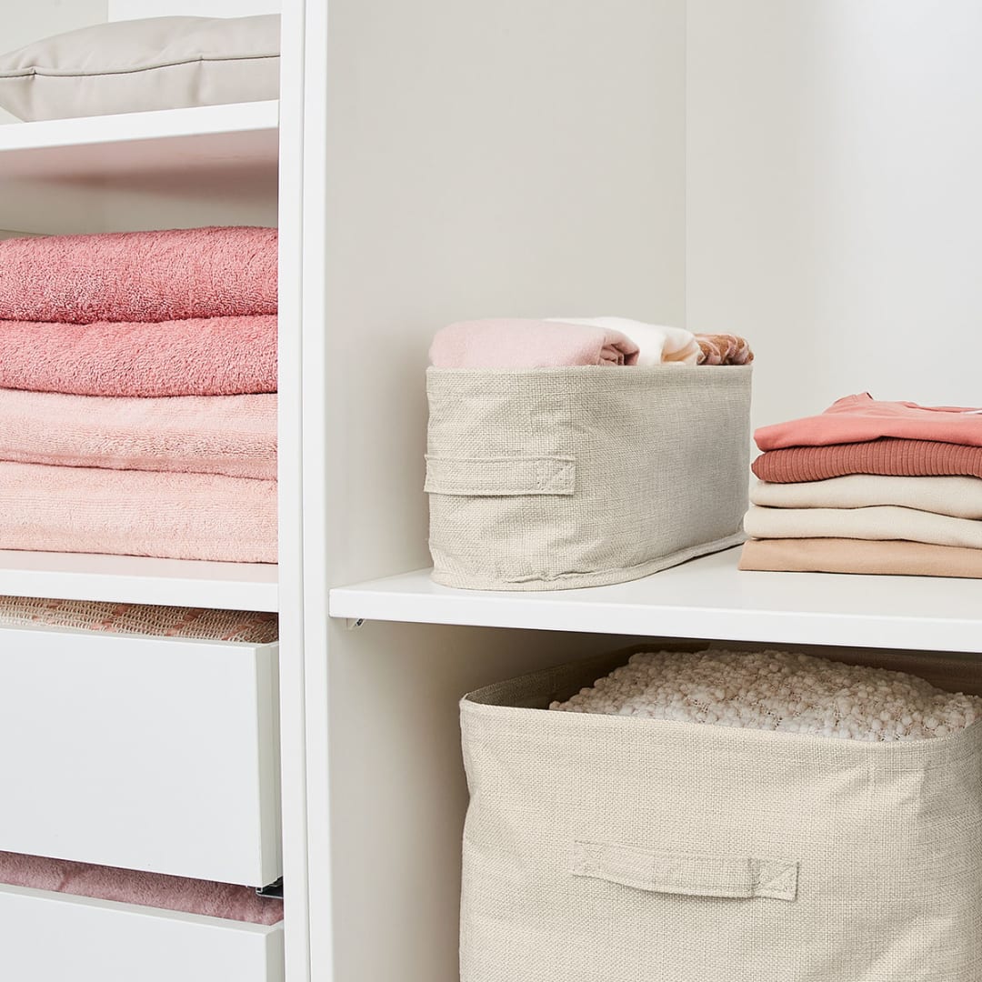 Linen Look Open Storage Box - Narrow, Beige - Kmart NZ